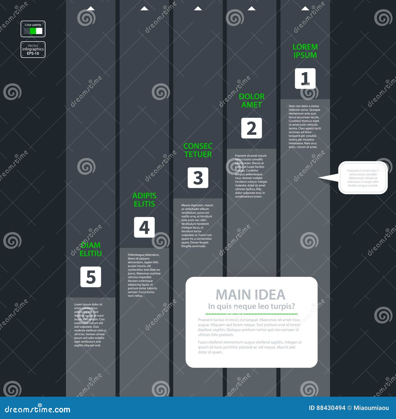 Modern Chart Template with Five Options in Flat Style on Dark Gray ...