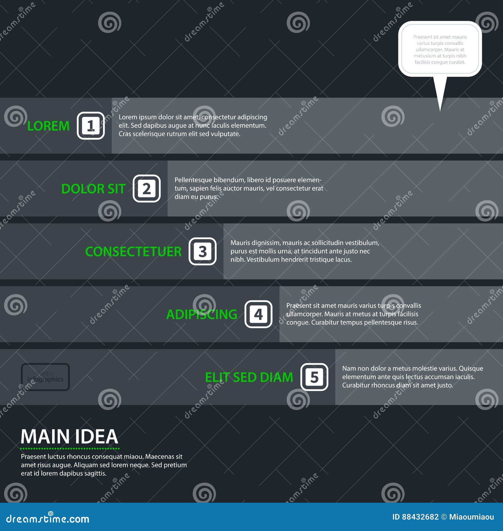 Modern Chart Template with Five Options in Flat Style on Dark Gray ...