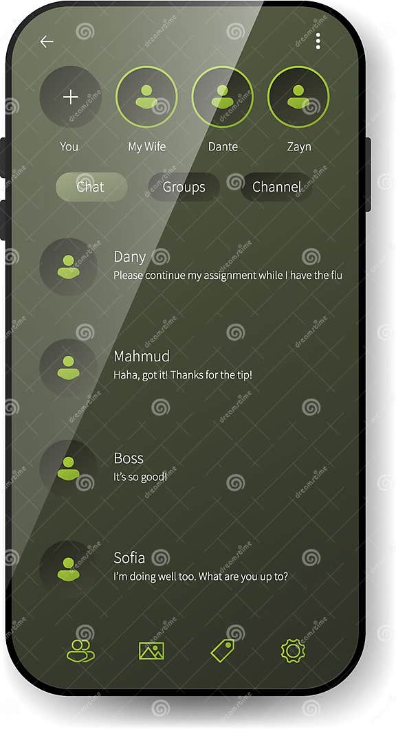 Modern Chat Application Interface Design with Green Theme and User Focused Layout Stock Vector ...