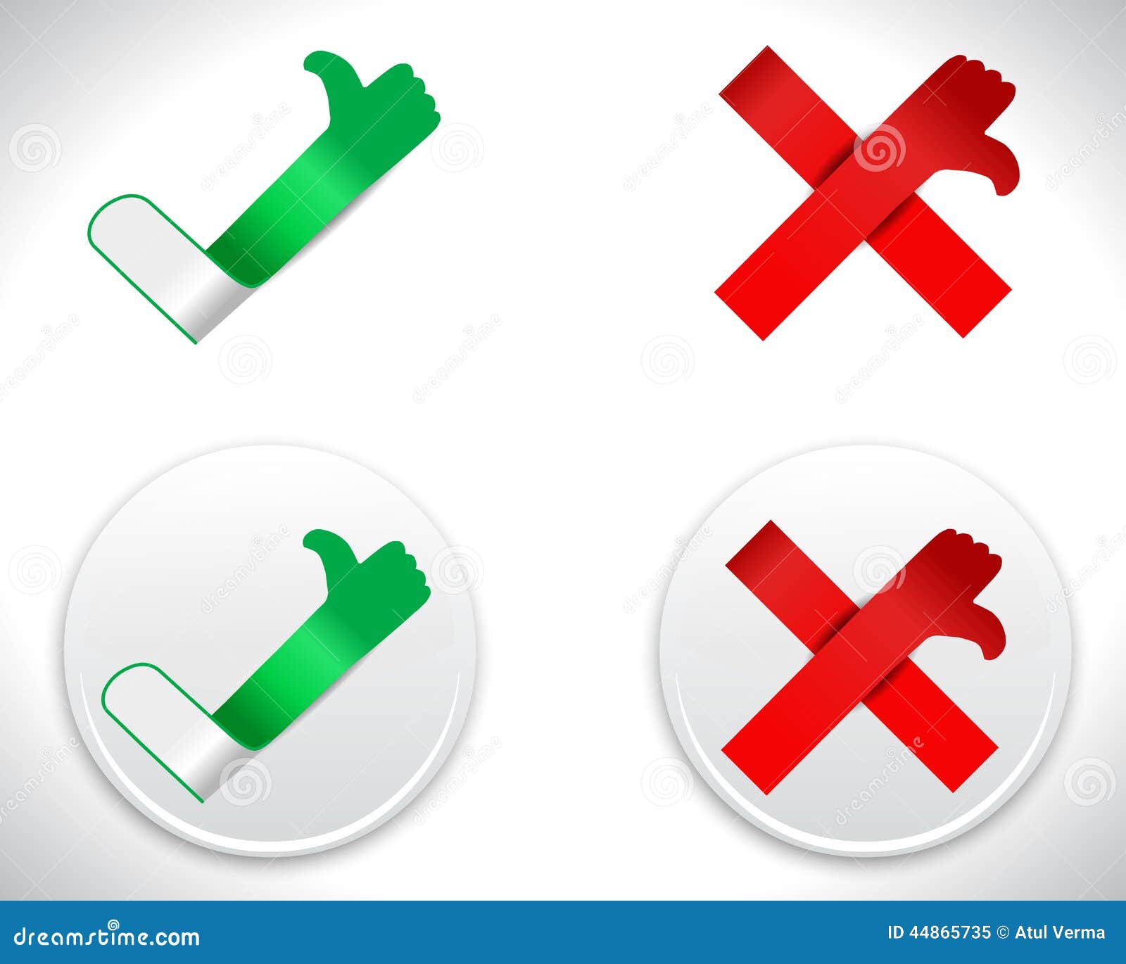 Modern Check Mark Icons, Tick and Cross with Thumbs Up and Down Stock ...