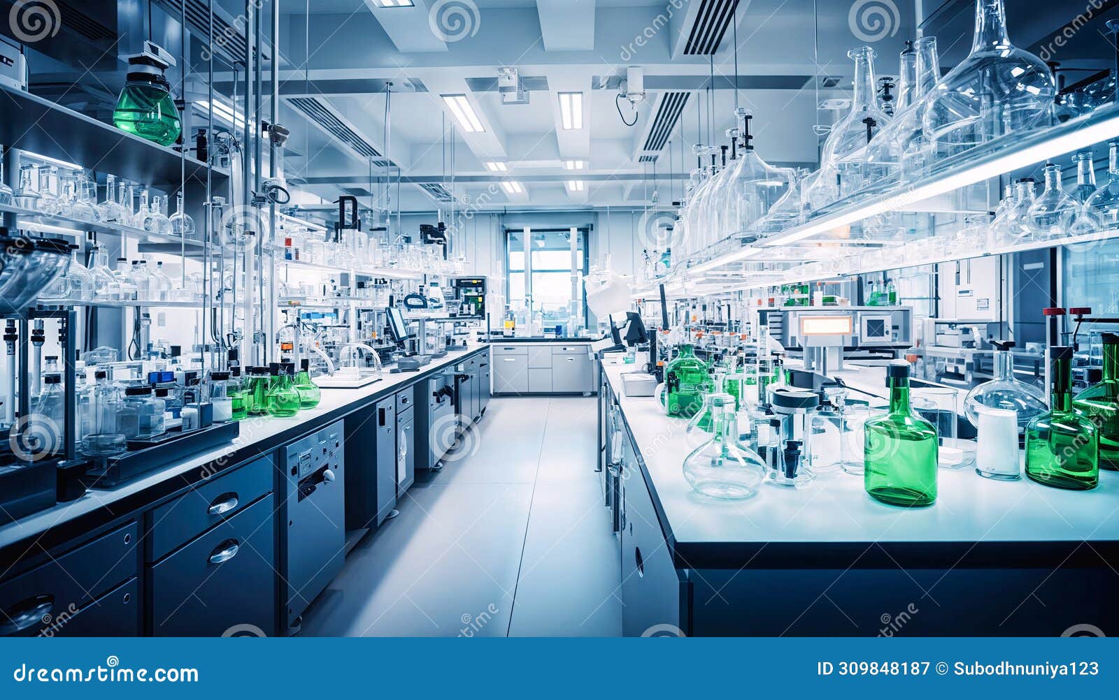 A Modern Chemistry Lab with Glassware and Equipment Stock Illustration ...