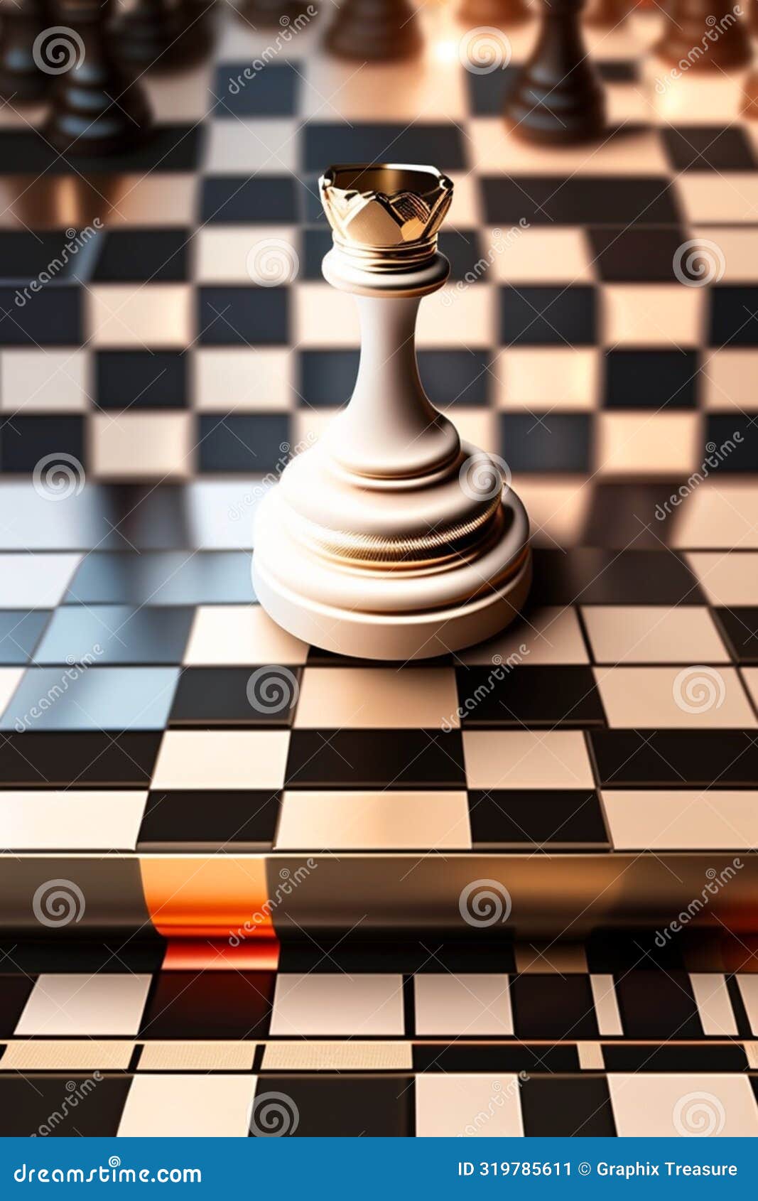 Modern Chess Game Concept with Queen Piece in Middle. Shiny White Queen ...