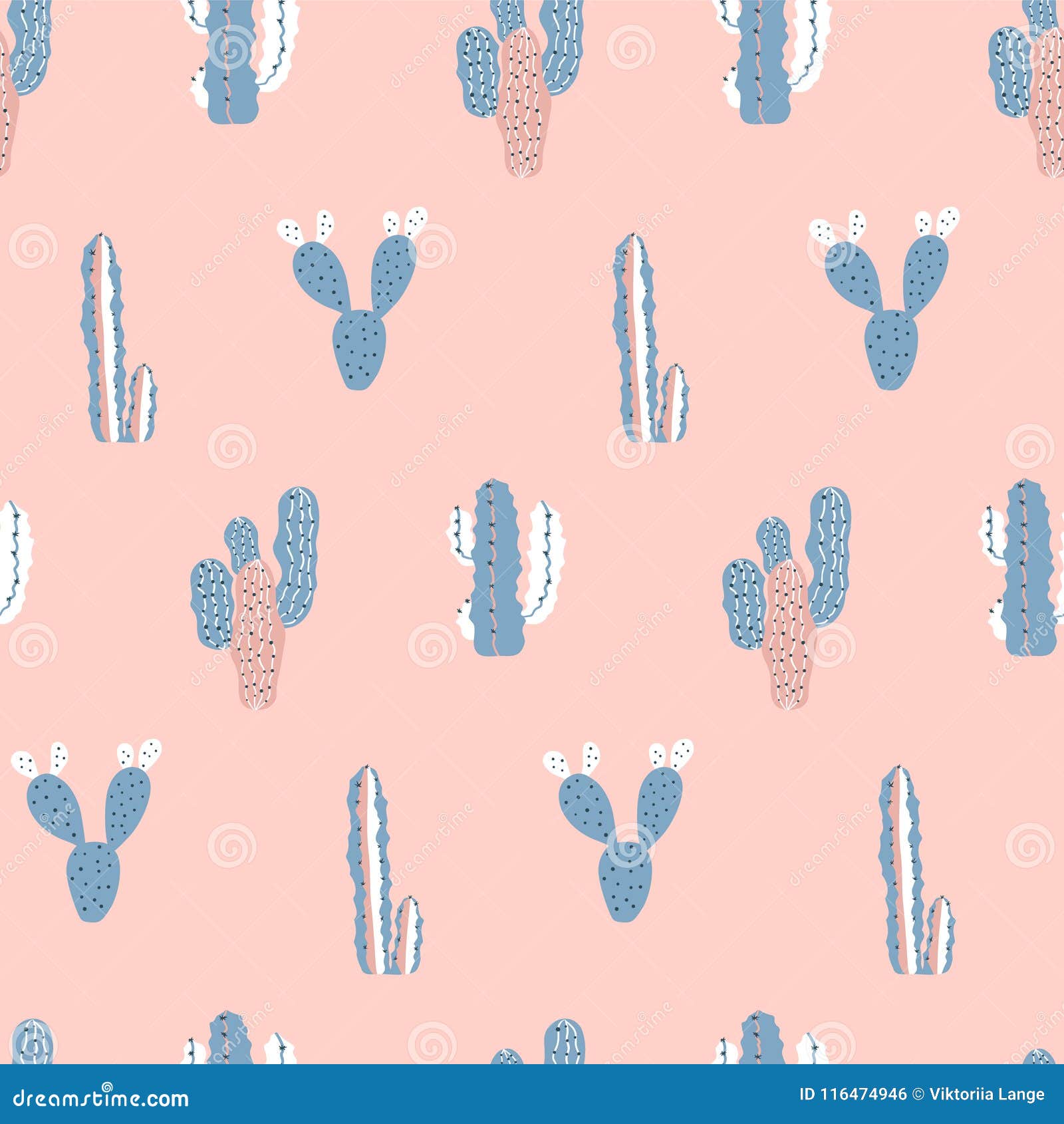 Modern Childish Cacti Seamless Pattern. Cactus Vector Print. Stock ...