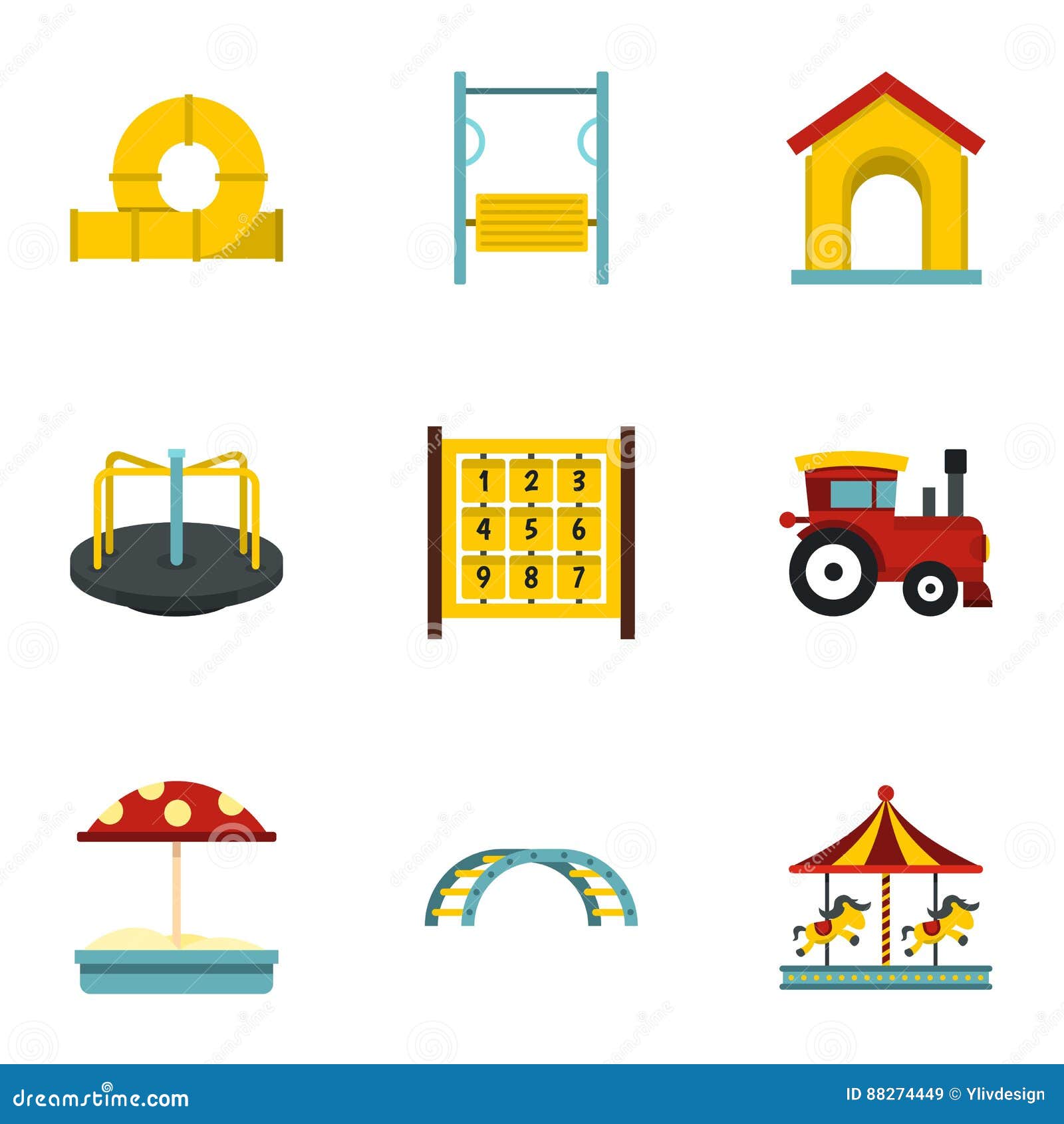 Modern Children Playground Icons Set, Flat Style Stock Vector ...