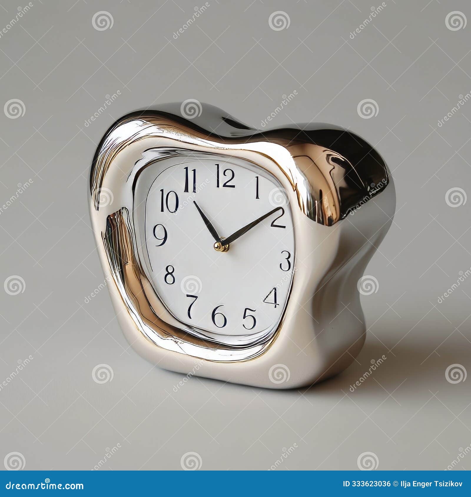 Modern Chrome Desk Clock, Distorted and Abstract Design Timepiece ...
