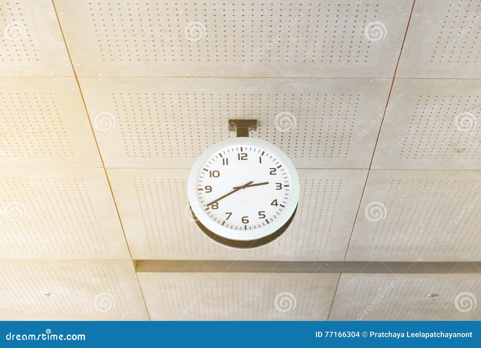 Modern Circle Clock Hang on Ceiling Under Building Stock Photo - Image ...