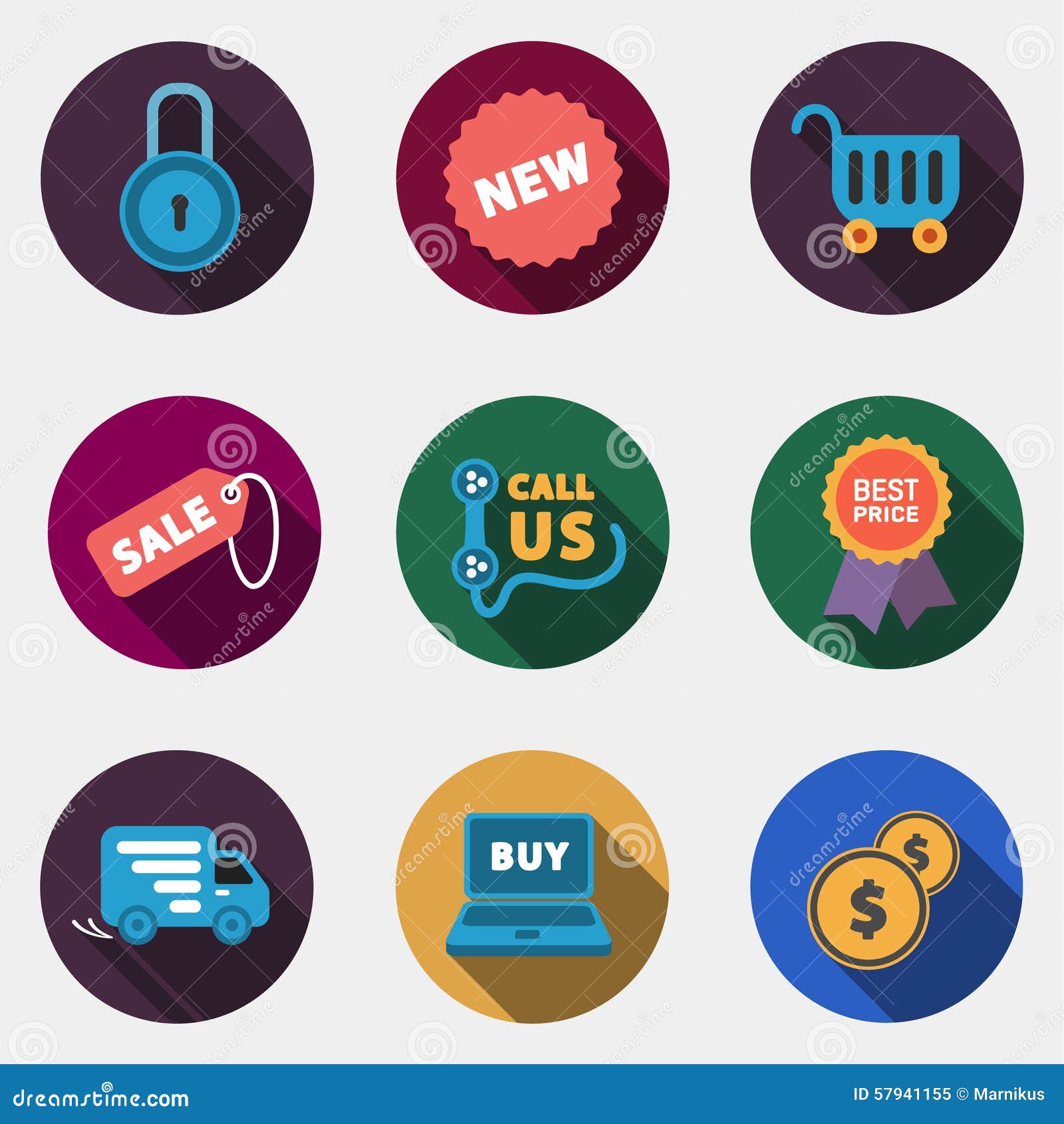 Modern Circle Colorful Shop Icons with Shadow Stock Vector ...