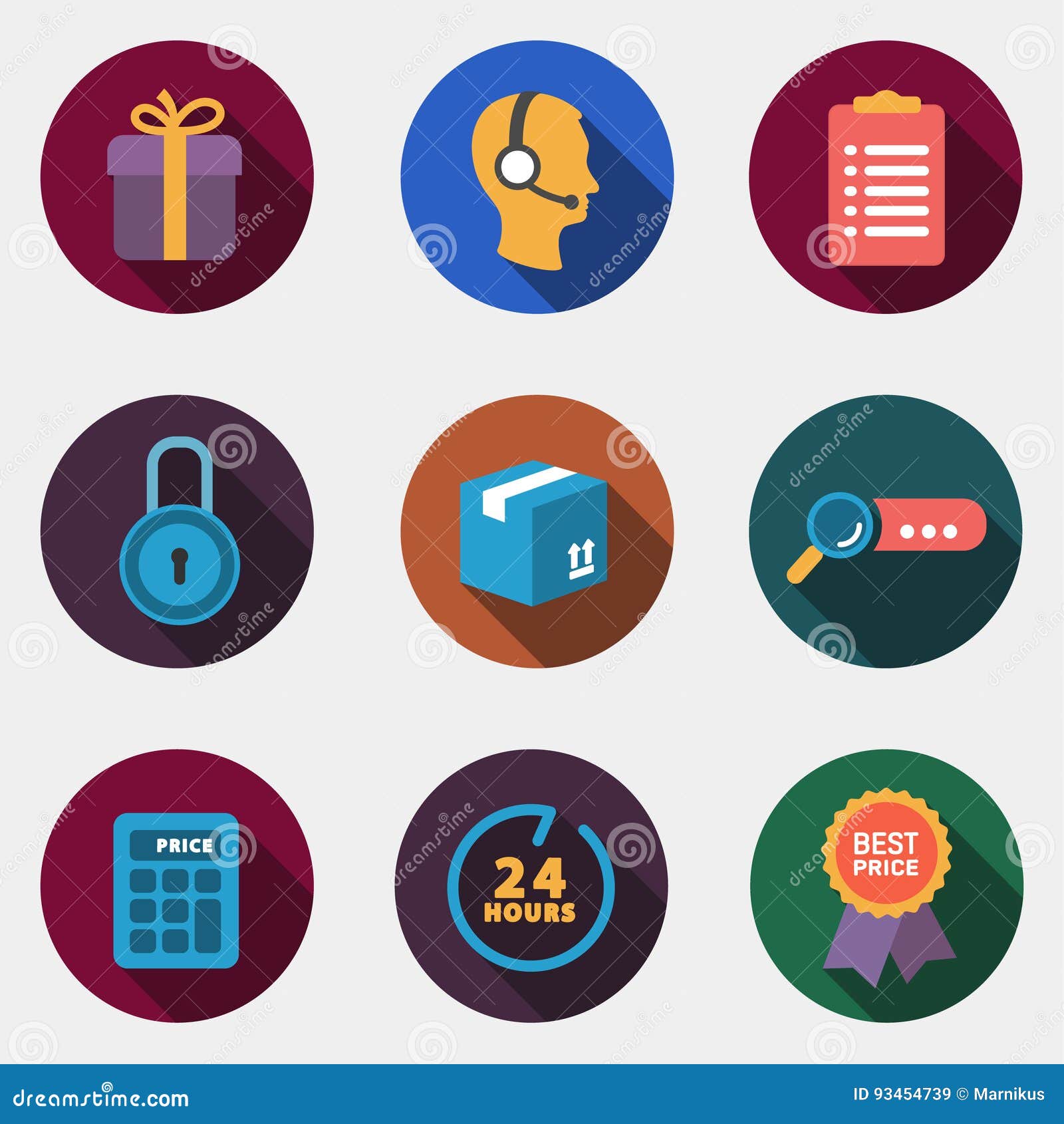 Modern Circle Colorful Shop Icons with Shadow Stock Vector ...