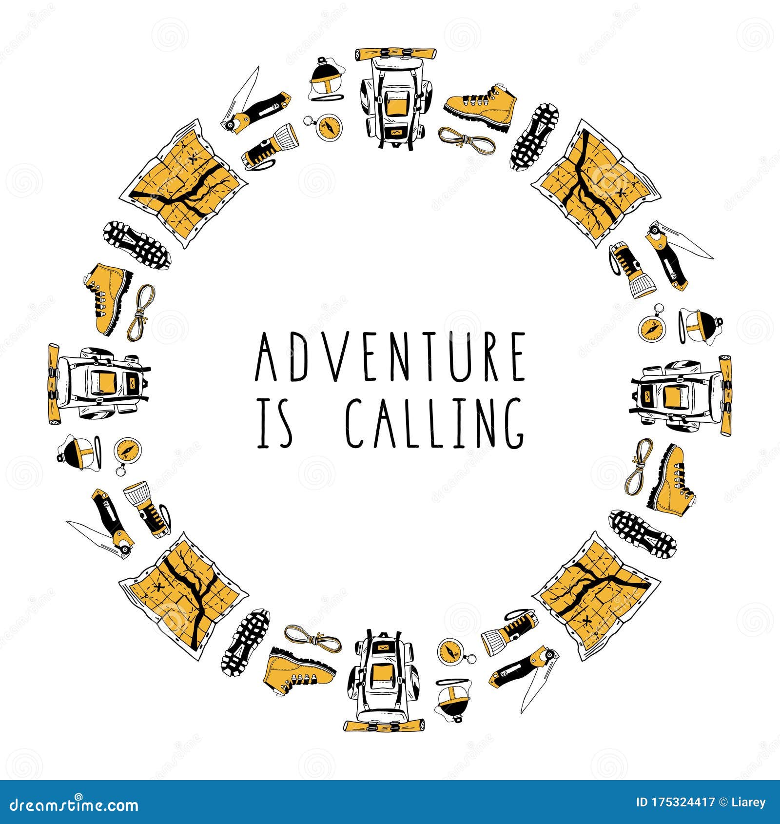 Modern Circle Composition of Hand Drawn Isolated Elements for Hiking ...