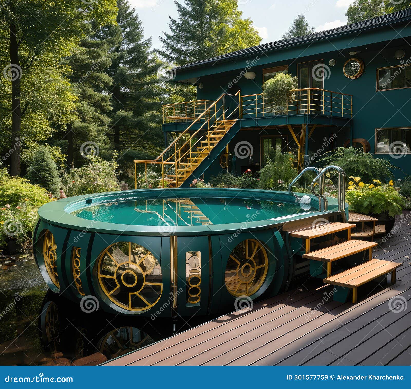 Modern Circle Ground Pool Extreme Closeup. Generative AI Stock ...