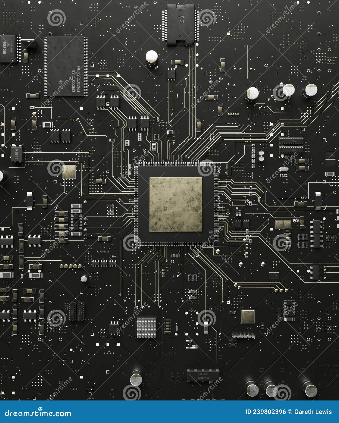 Modern Circuit Board 3d Render Stock Illustration - Illustration of ...