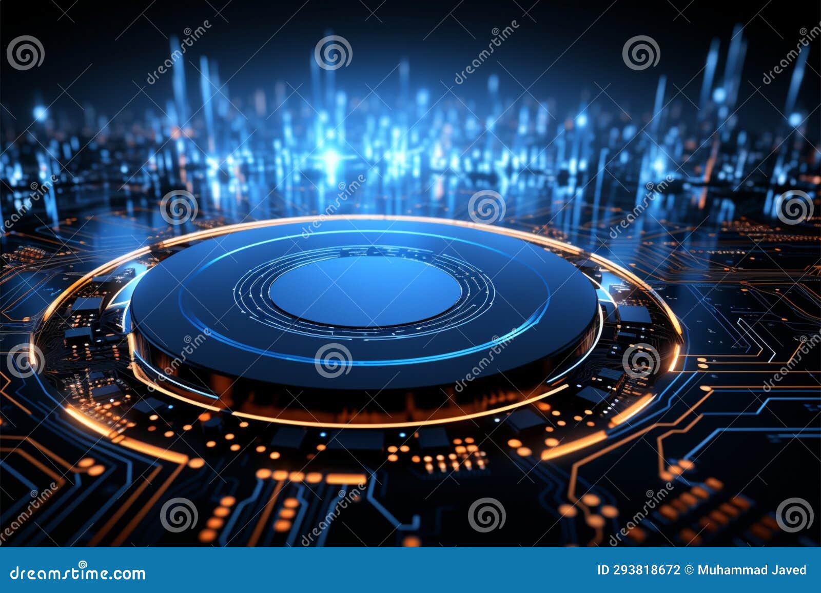 A Modern Circuit Board Merges with a Circular HUD Connection Concept ...
