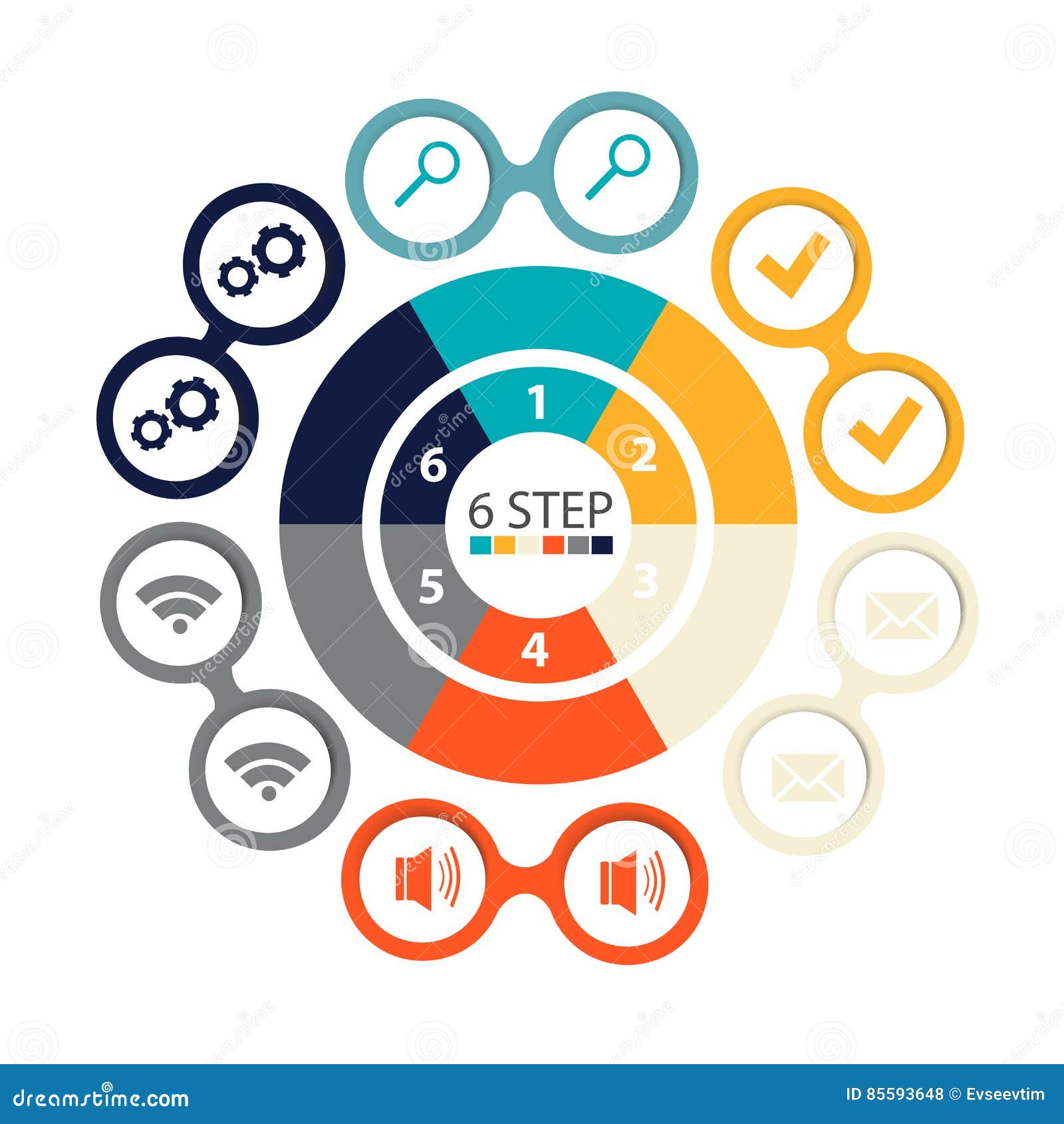 Modern Circular Infographics of 6 Steps, Segments for Annual Reports ...
