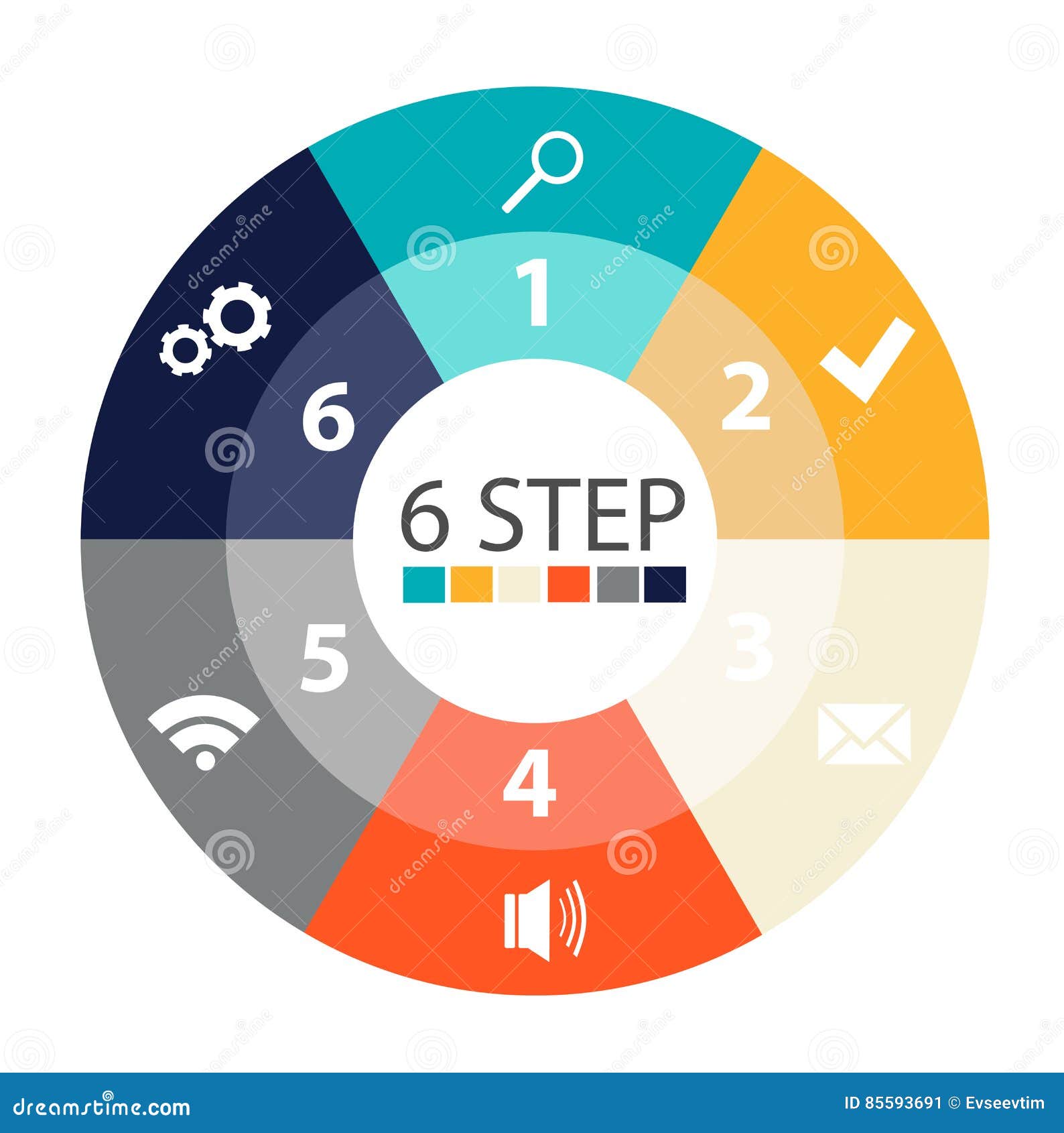 Modern Circular Infographics of 6 Steps, Segments for Annual Reports ...
