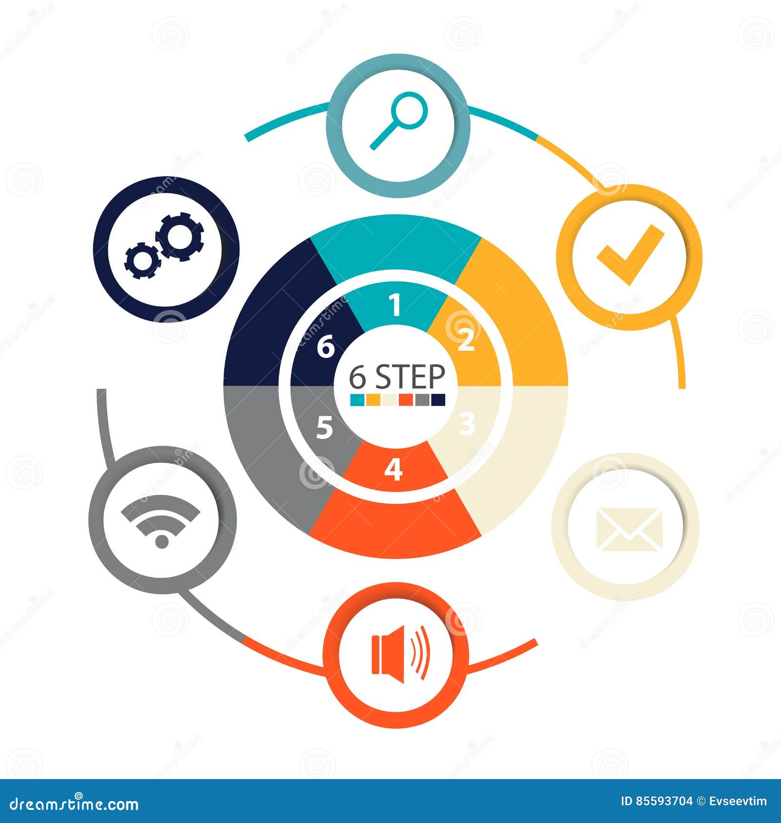 Modern Circular Infographics of 6 Steps, Segments for Annual Reports ...