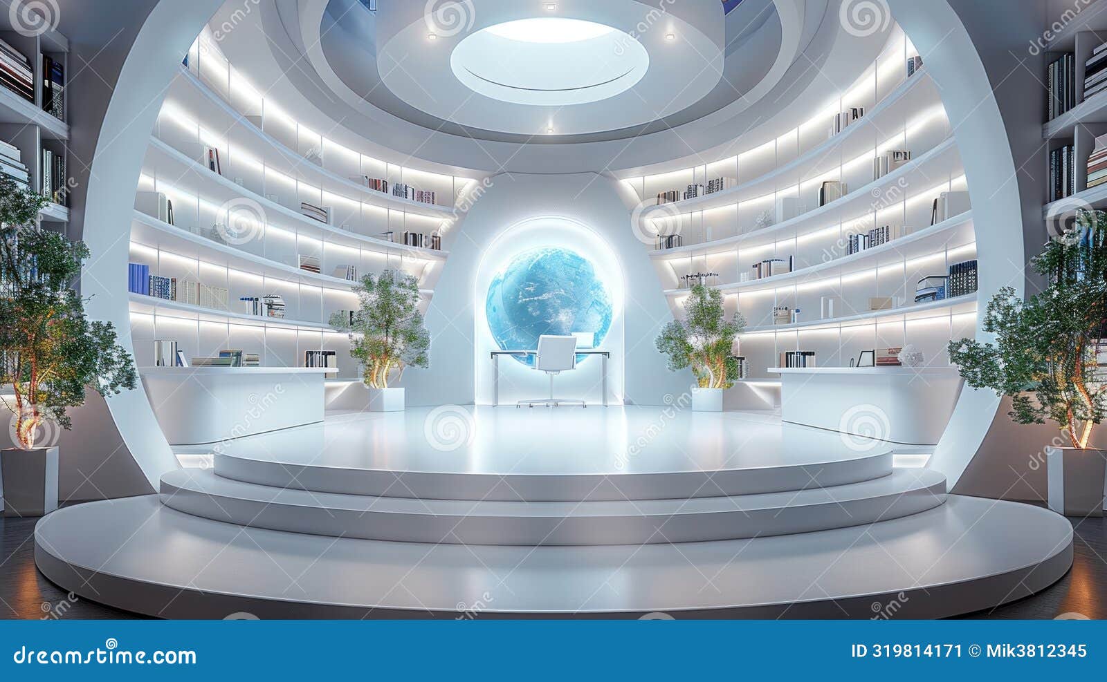 Modern Circular Library With Illuminated Bookshelves. Royalty-Free ...