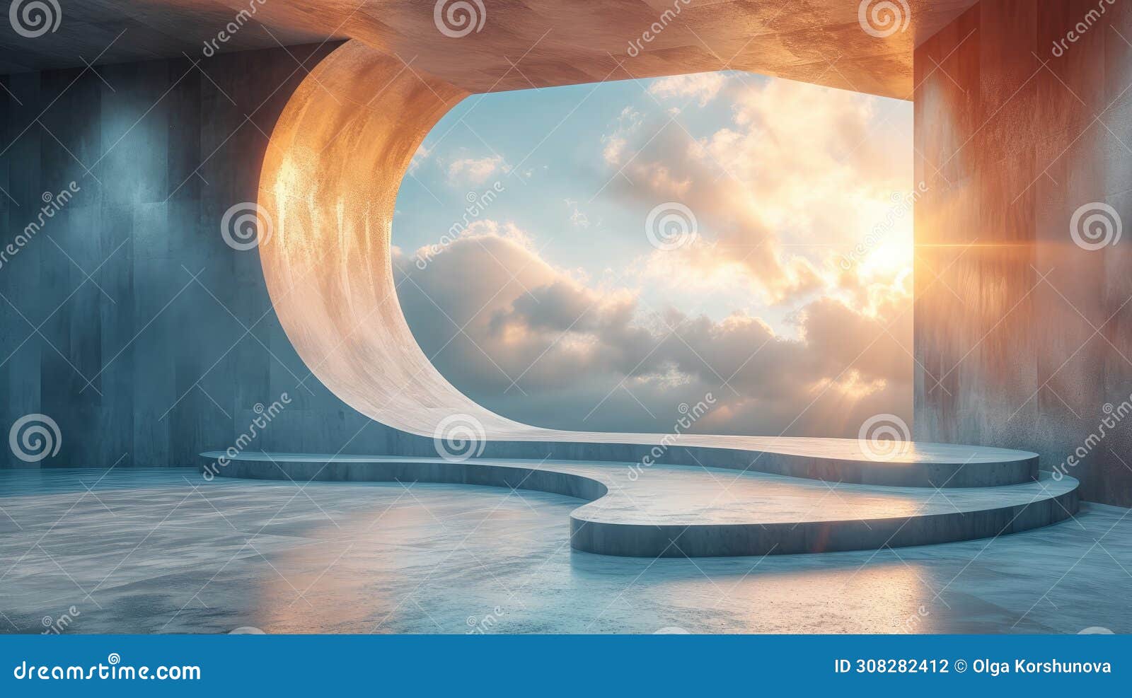 Modern Circular Stage with Sky View and Sunlight Stock Photo - Image of ...