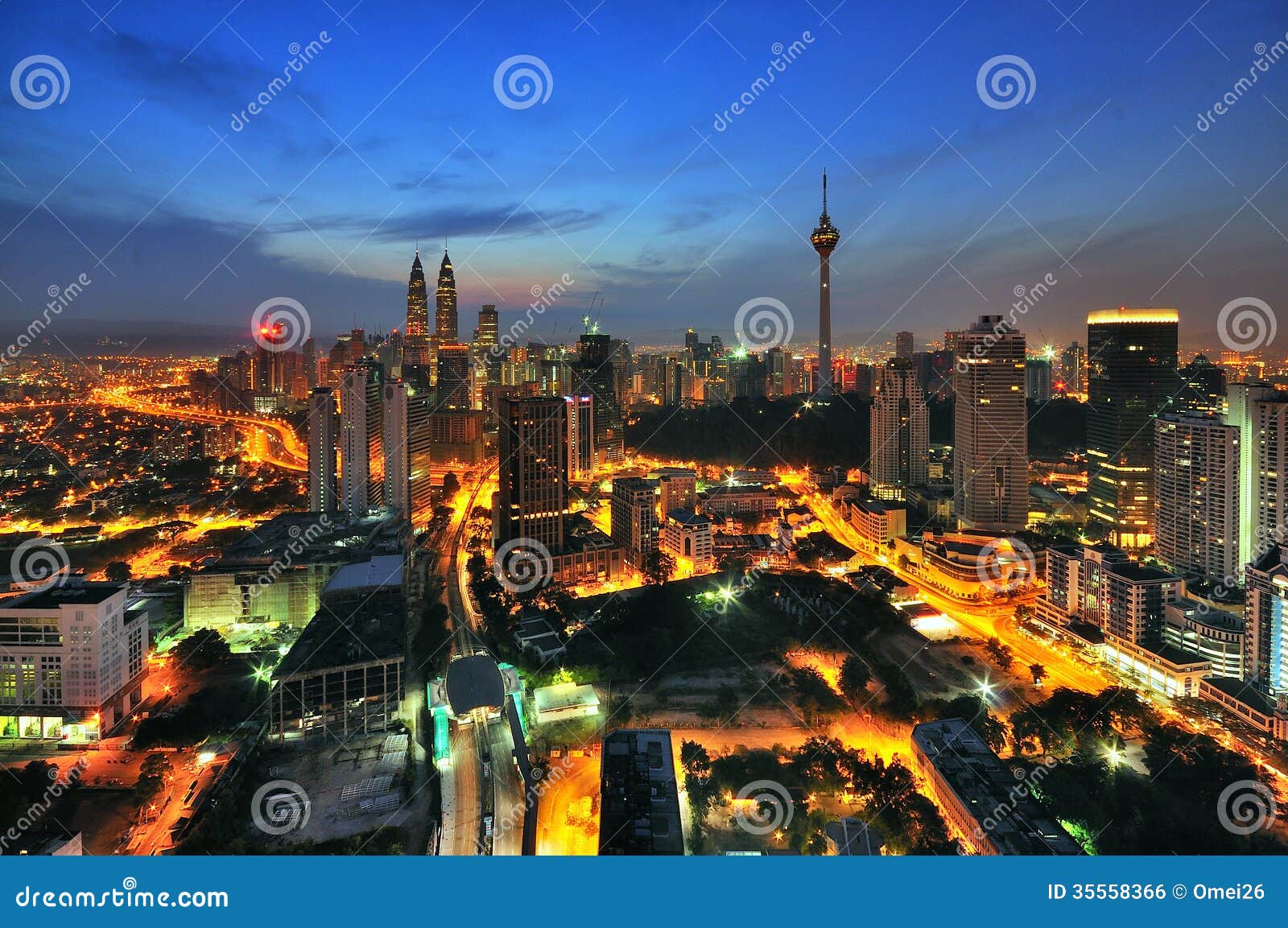 Modern City during Blue Hour Stock Photo - Image of water, vintage ...