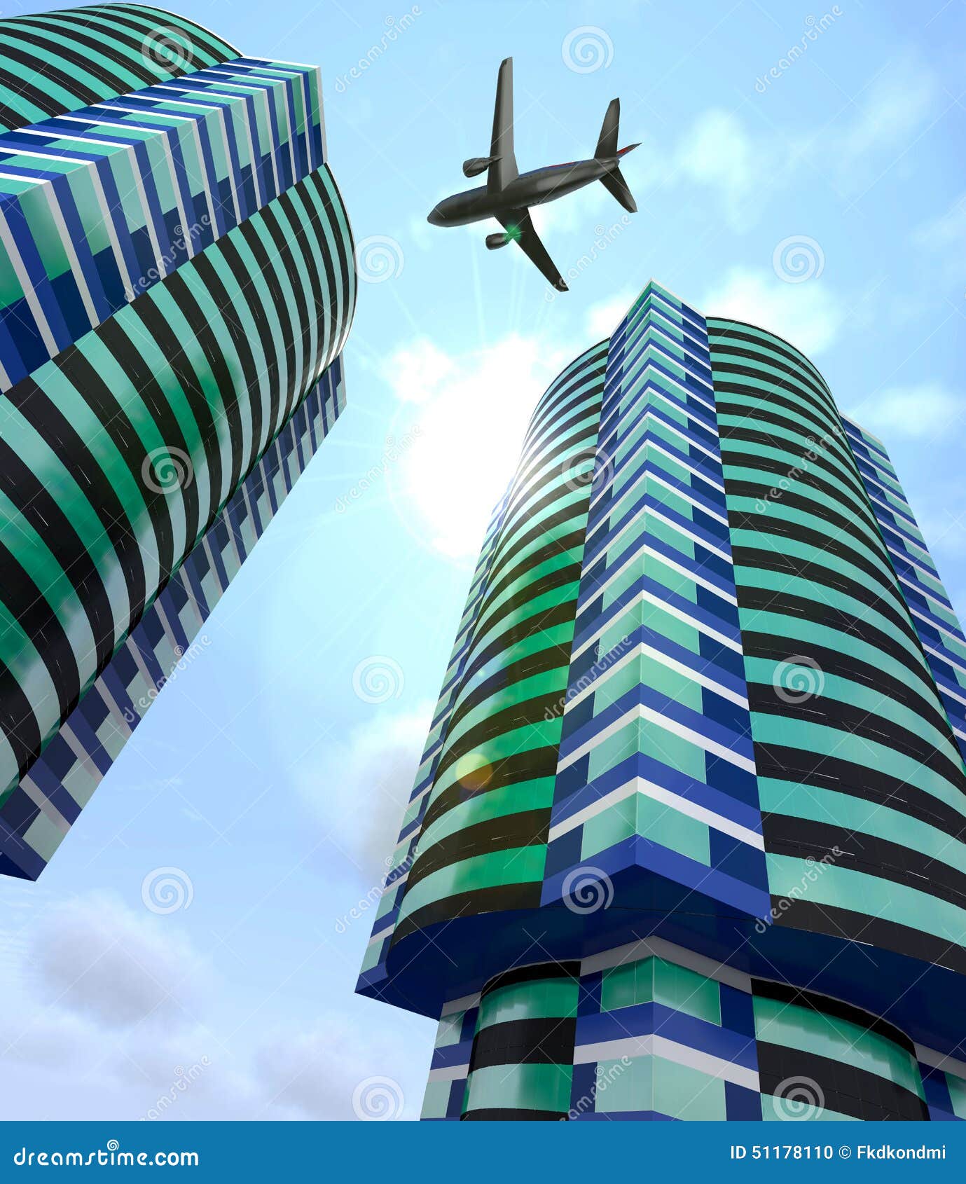 Modern City Buildings and a Plane in the Sky. Stock Illustration ...