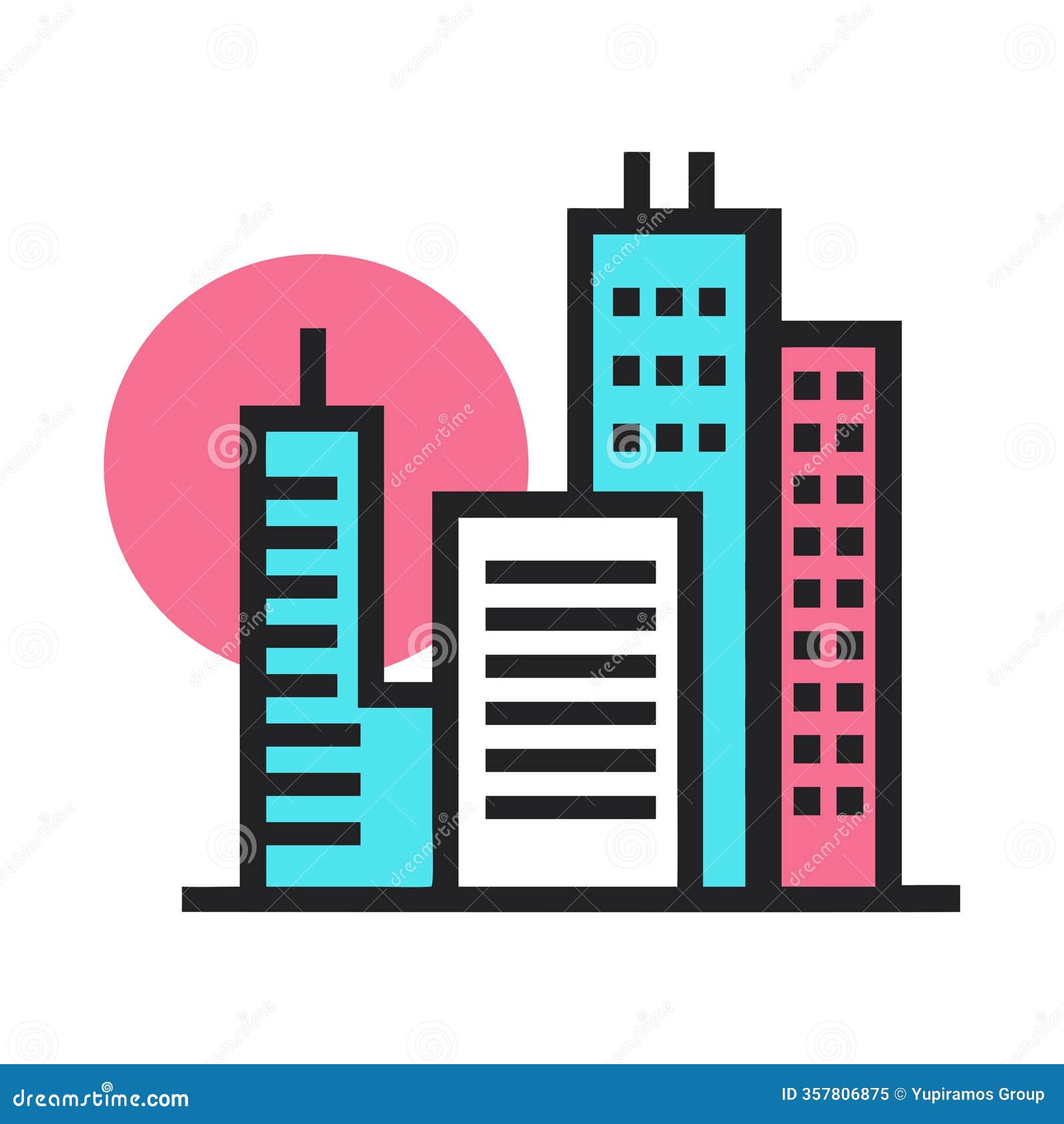 Modern City Buildings with Sun Background Stock Illustration ...