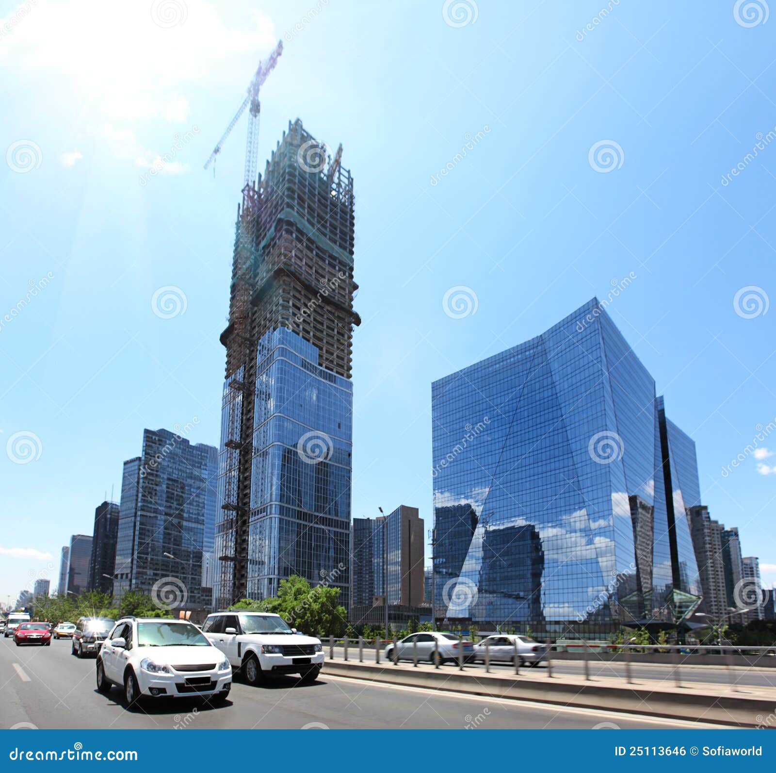 Modern city with busy cars stock photo. Image of cityscape - 25113646
