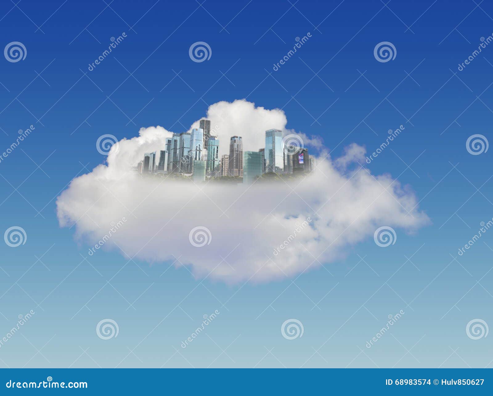 Modern city in clouds. editorial stock image. Image of construct - 68983574