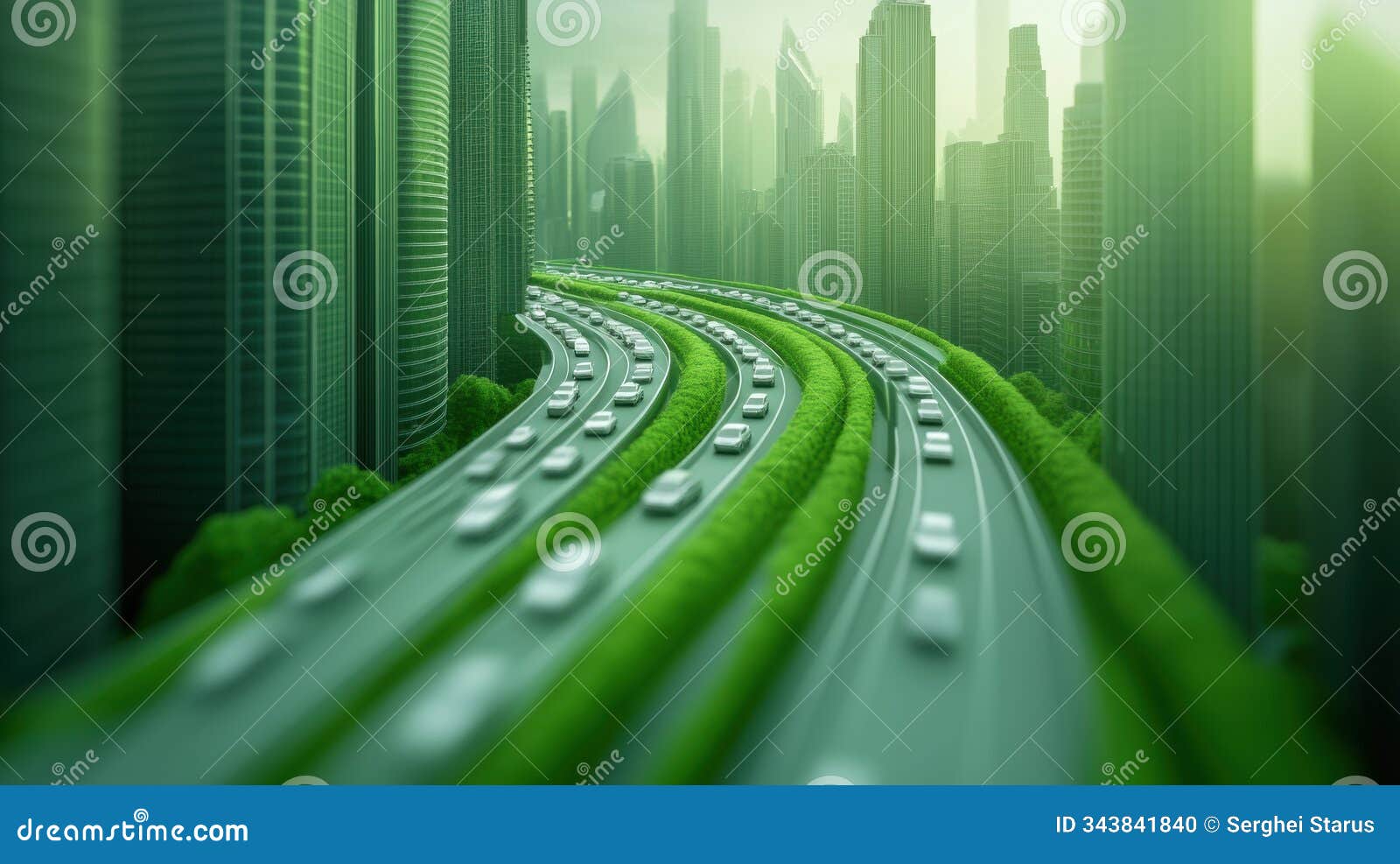 Futuristic Cityscape with Eco-friendly Highways and Lush Greenery, AI ...