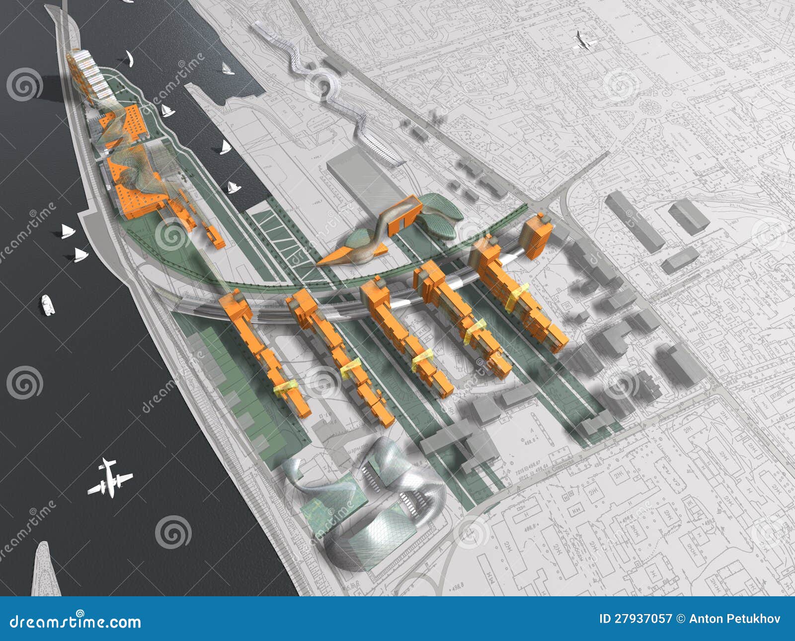 Modern City and Harbor Plan Stock Illustration - Illustration of ...
