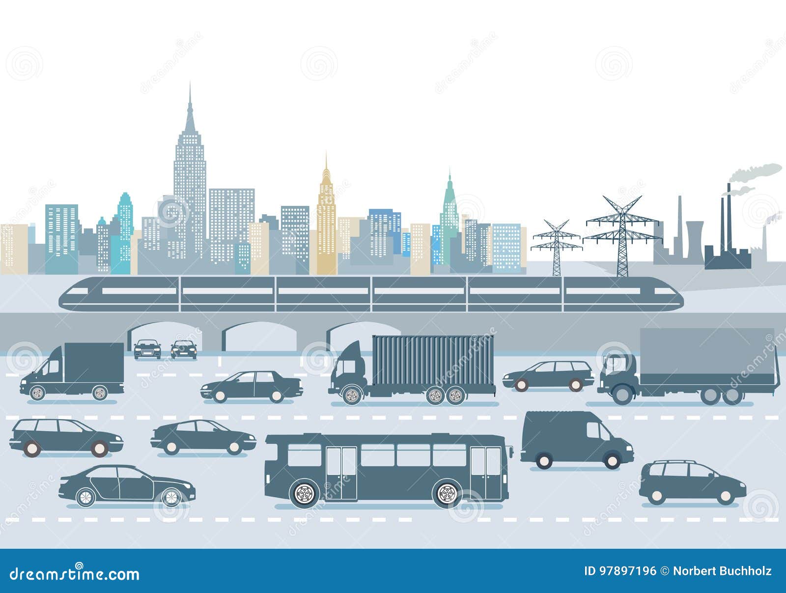 Modern City with Heavy Traffic Stock Vector - Illustration of heavy ...