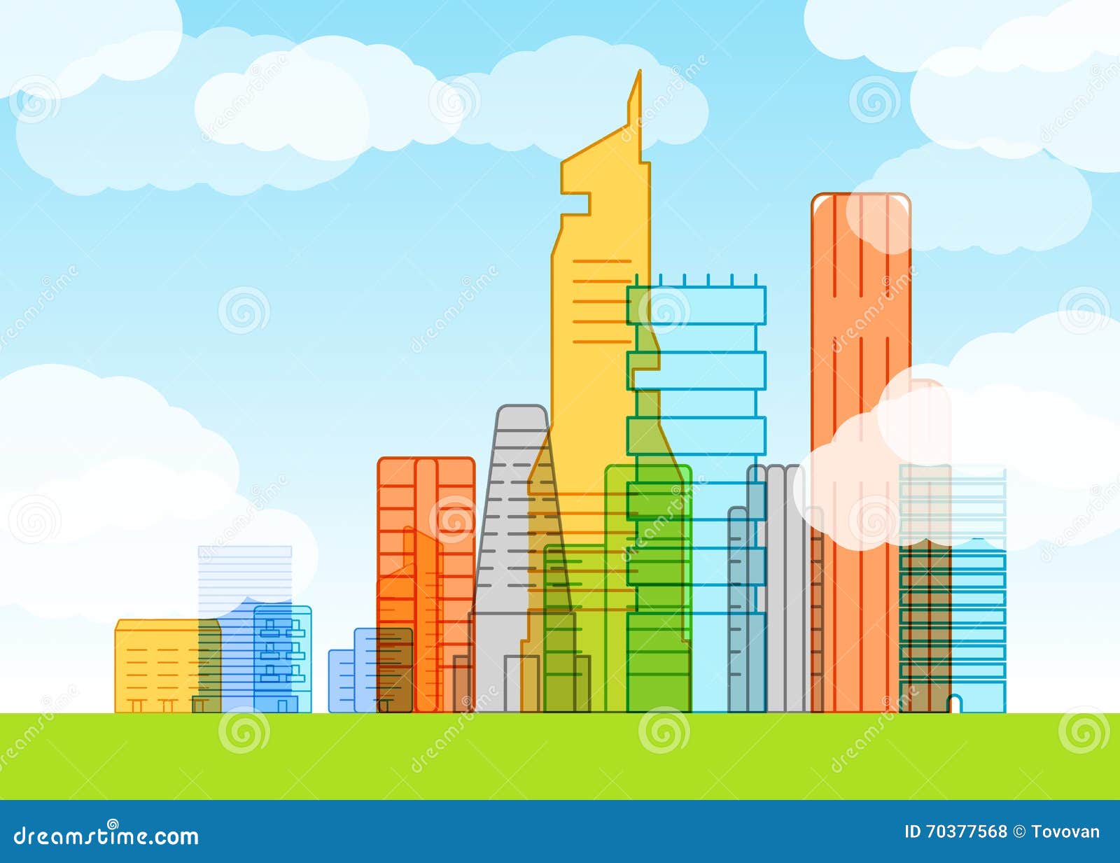Modern City Illustration. Lineart Stock Vector - Illustration of ...