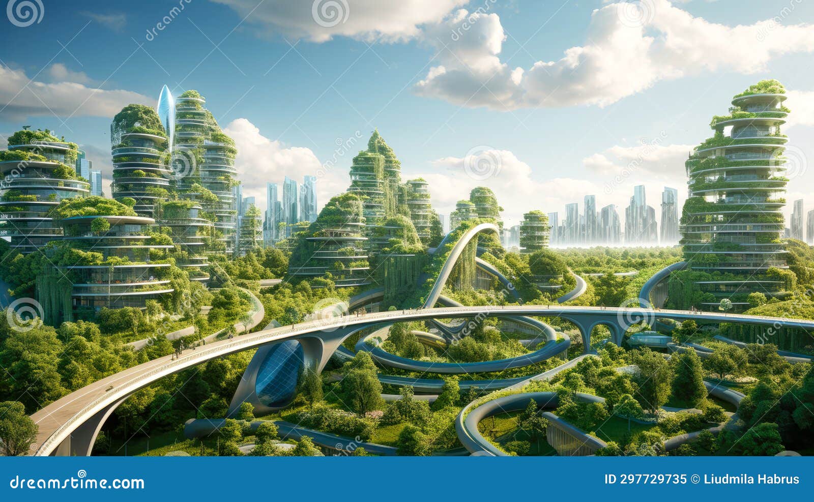Modern City Landscape with Bridge and Skyscrapers. Stock Image - Image ...