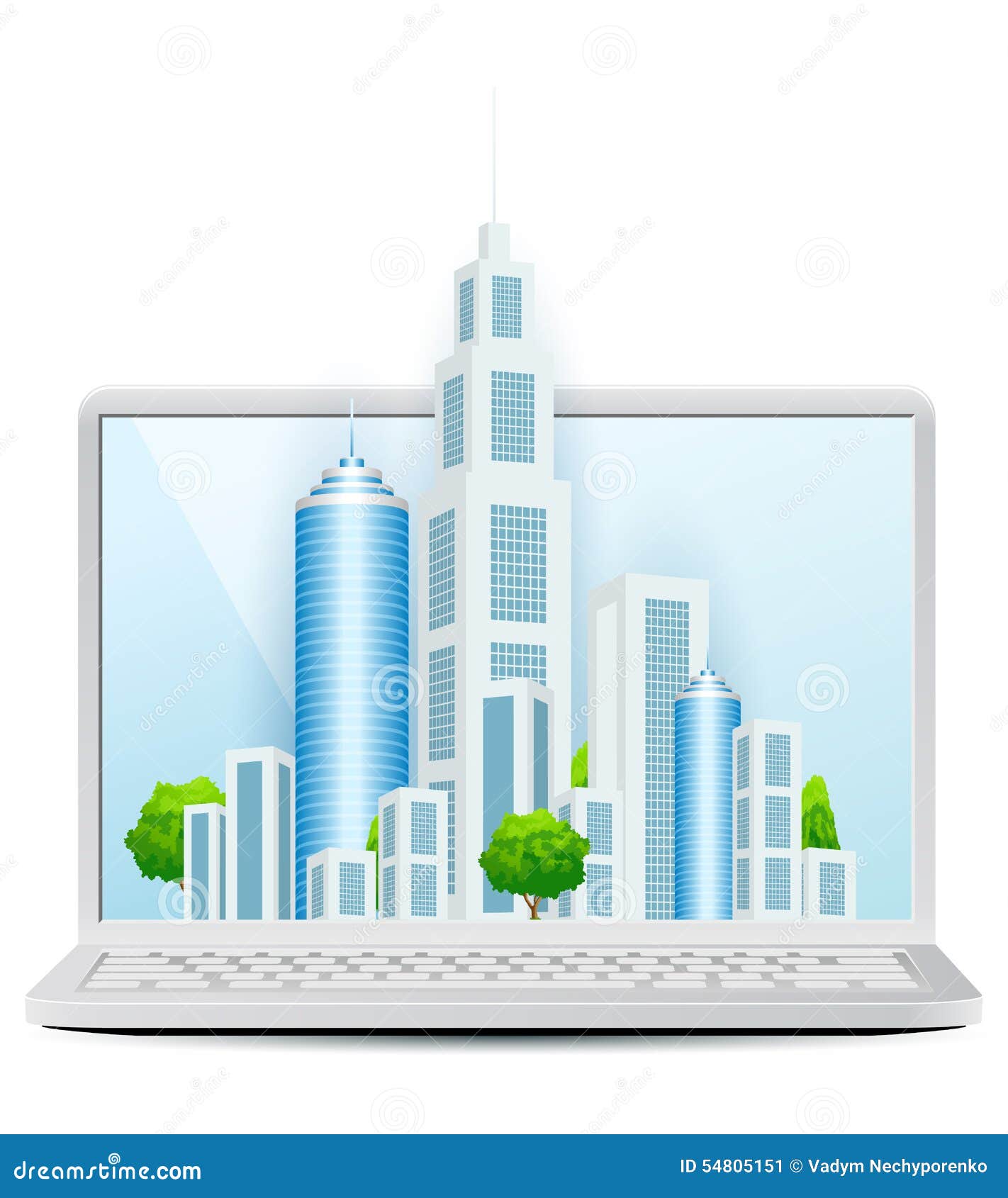 Modern City on Laptop Icon on White Background. Stock Vector ...