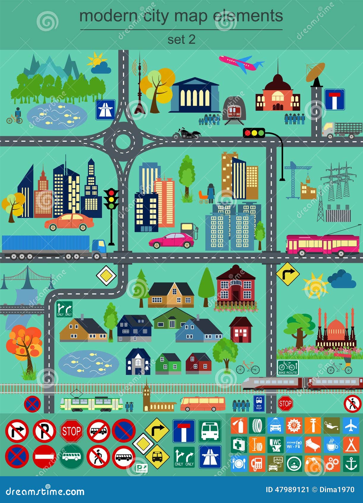 Modern City Map Elements for Generating Your Own Infographics, M Stock ...