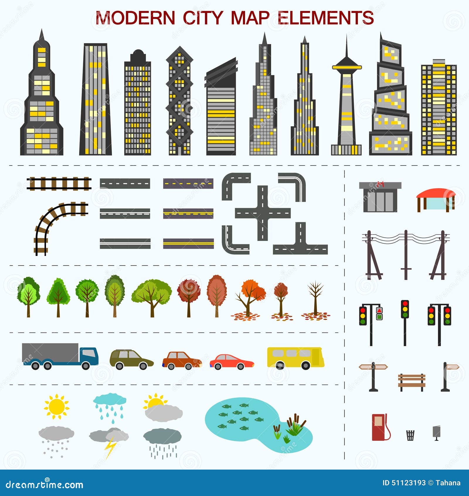 Modern city map elements stock illustration. Illustration of ...