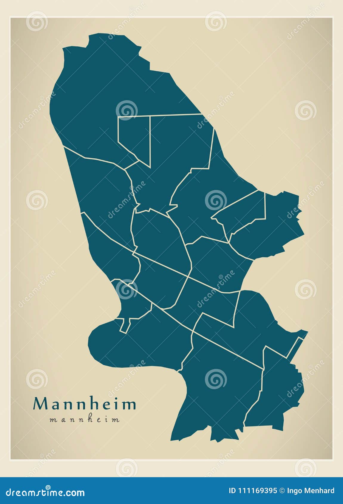 Modern City Map - Mannheim City of Germany with Boroughs DE Stock ...