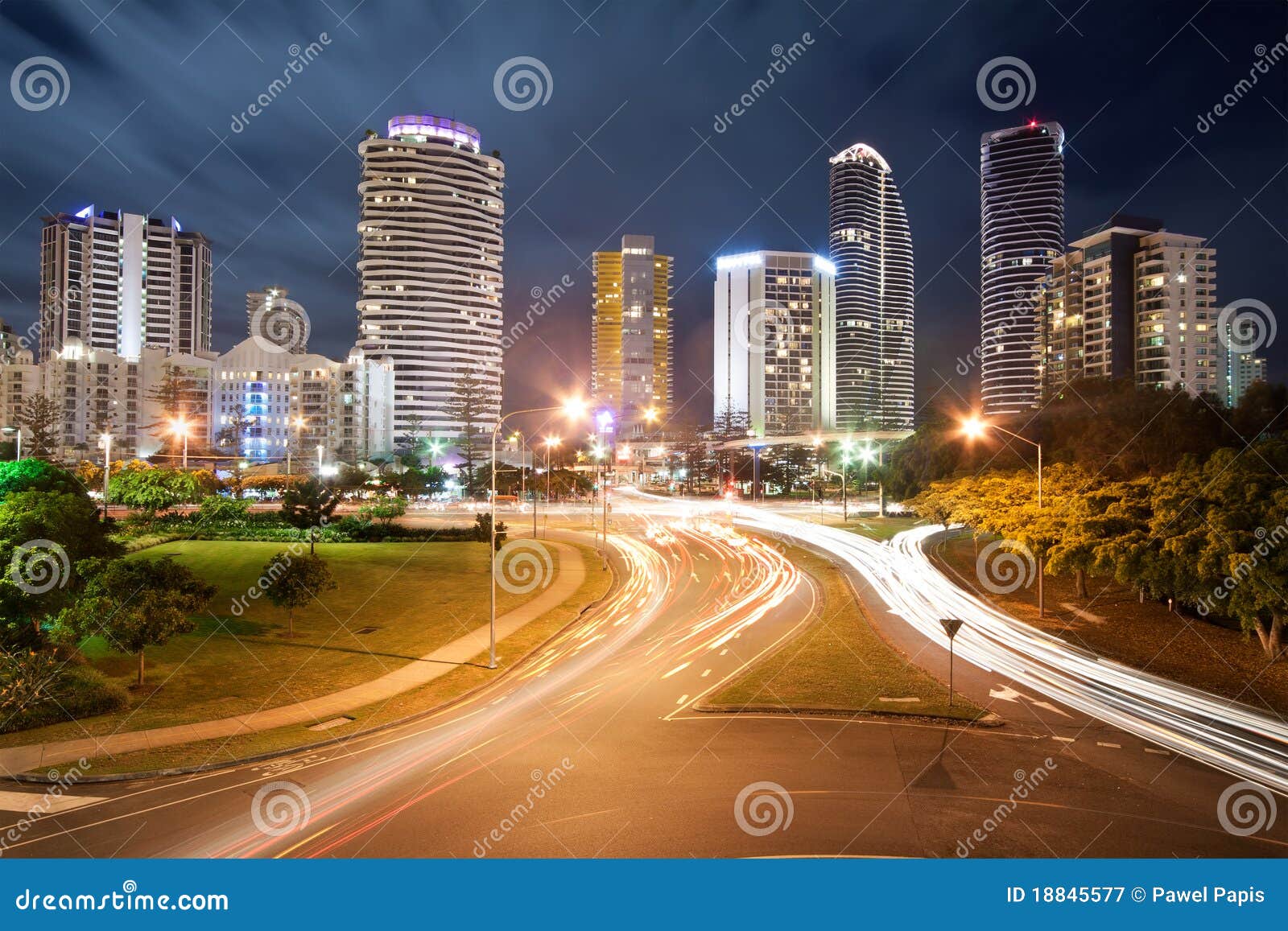 Modern City at Night with Street Lights Stock Image - Image of blue ...