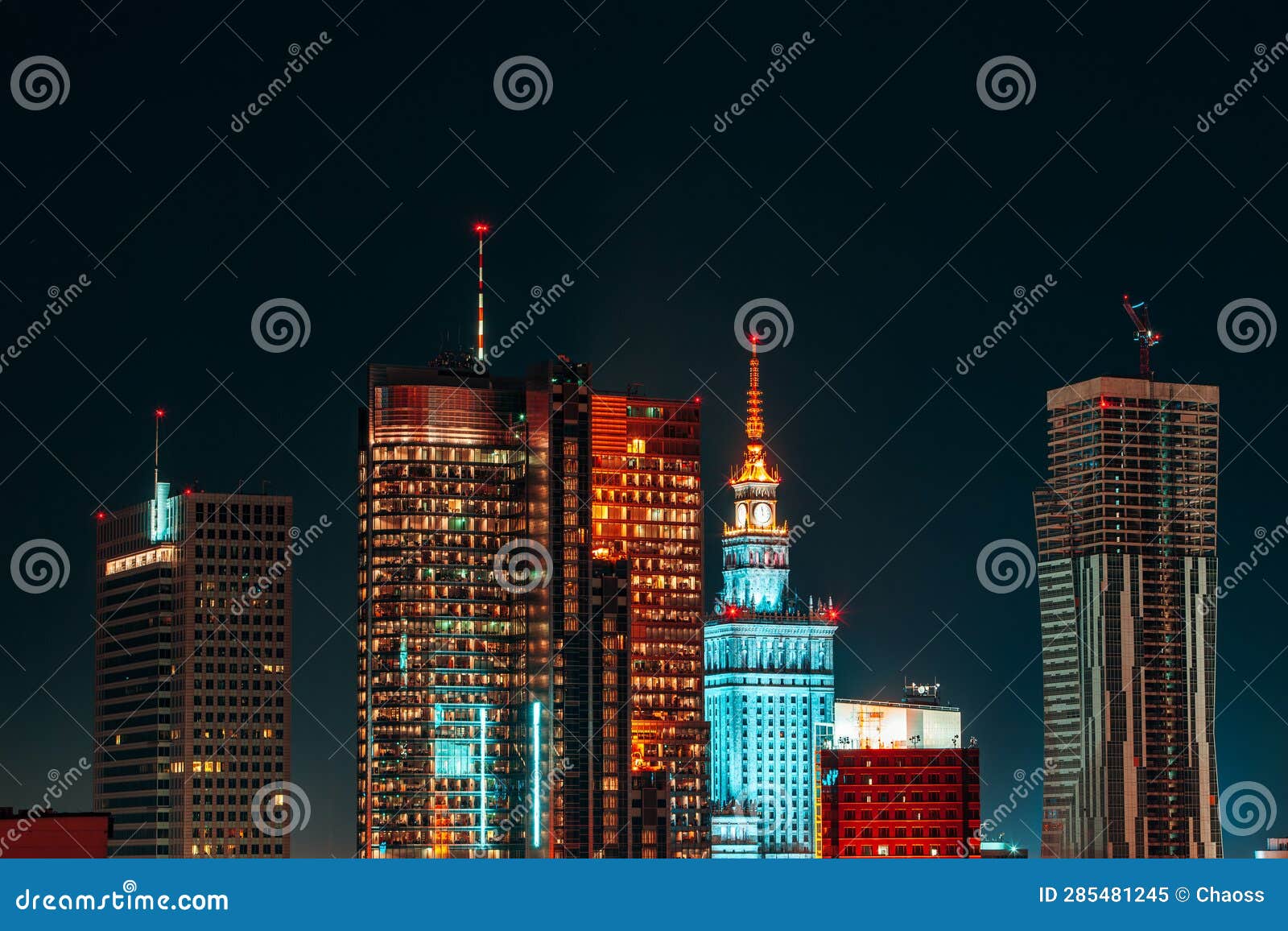 Modern City Night View, Warsaw, Poland Stock Image - Image of urban ...
