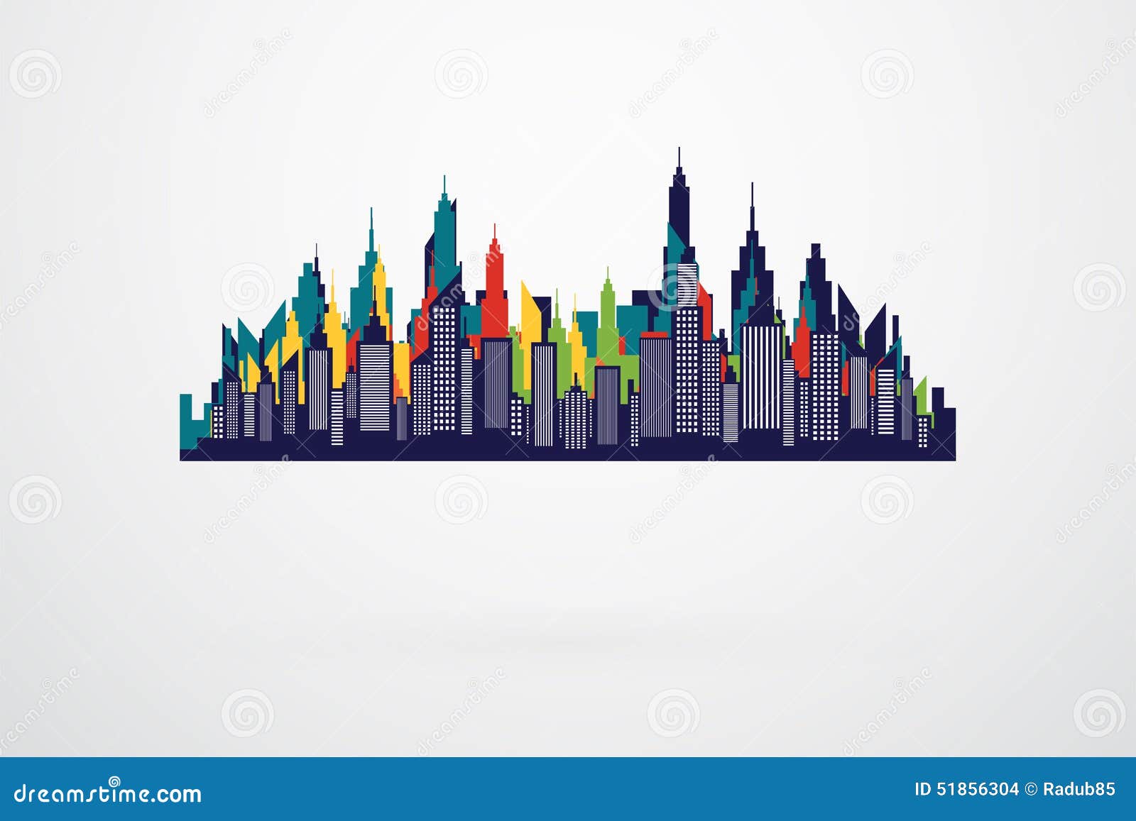 Modern City Retro Skyline Silhouette Stock Vector - Illustration of ...