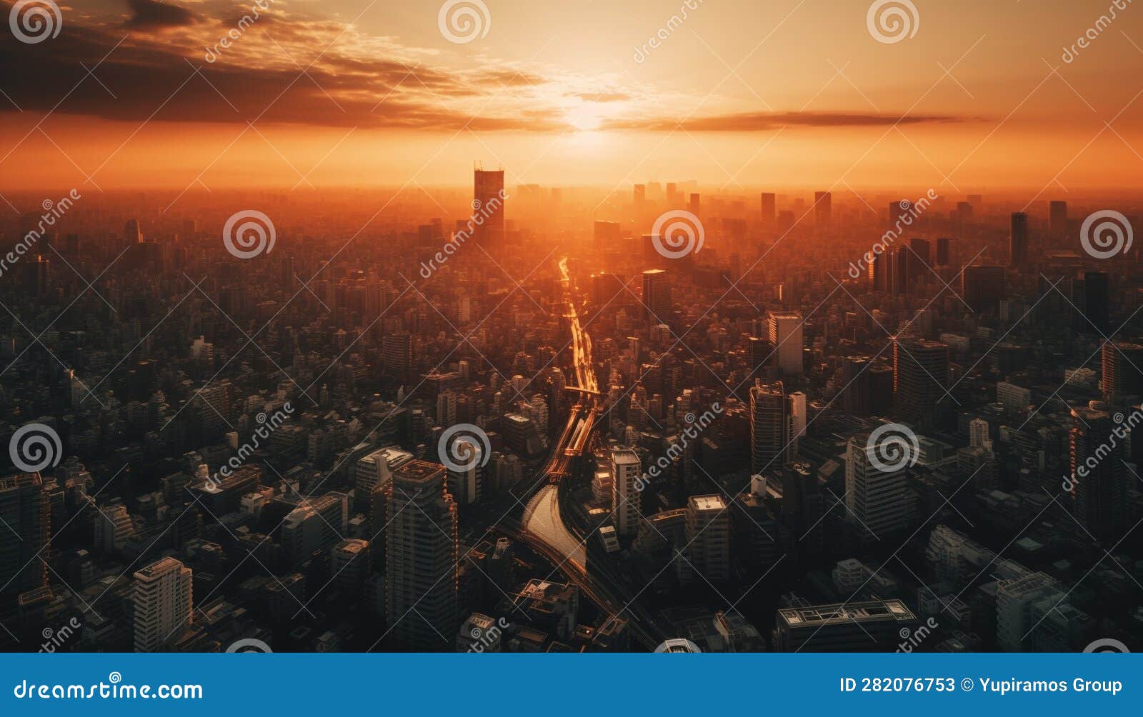 Modern City Skyline Glows in Twilight Sunset, Reflecting Growth and ...