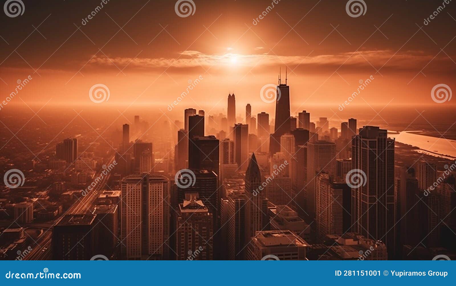 Modern City Skyline Illuminated by Sunset, Reflecting Futuristic ...