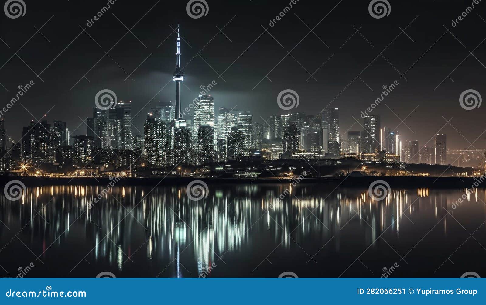 Modern City Skyline Reflects in Glowing Waterfront at Dusk Generated by ...