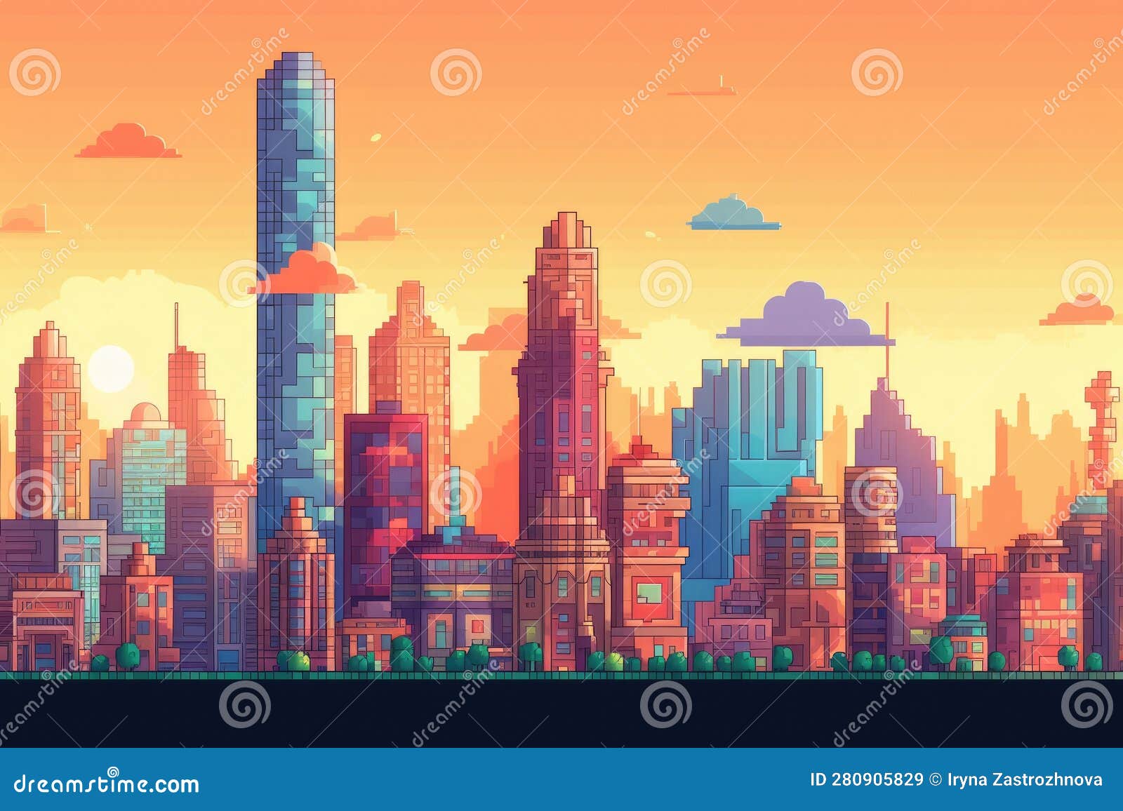 Modern City with Skyscrapers, Pixel Art. Generative AI Stock ...