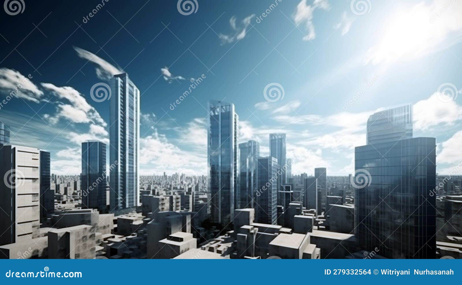Modern City View with Blue Sky. Panoramic View of Midtown Skyline Stock ...