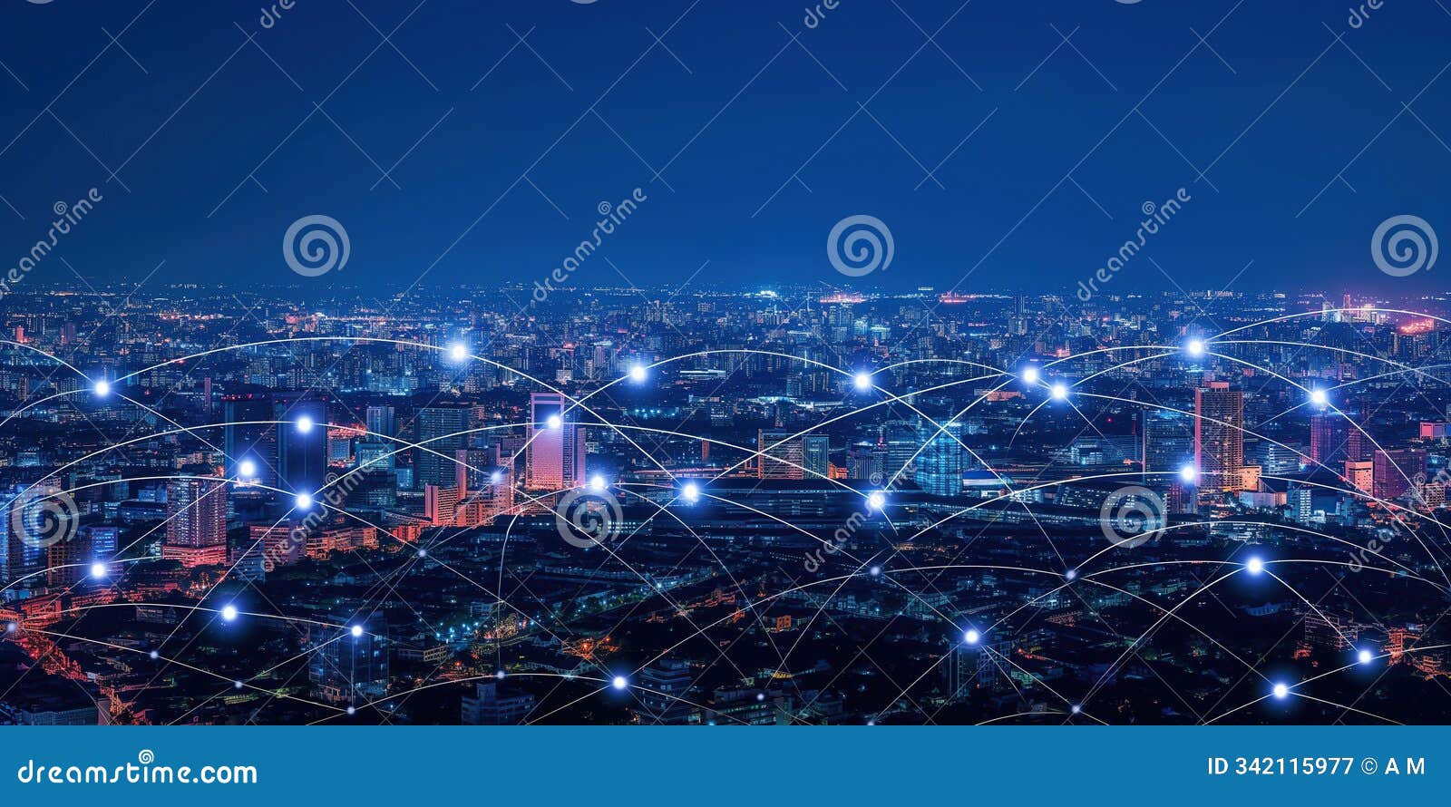 Modern City with Wireless Network Connection, City Scape , Wireless ...