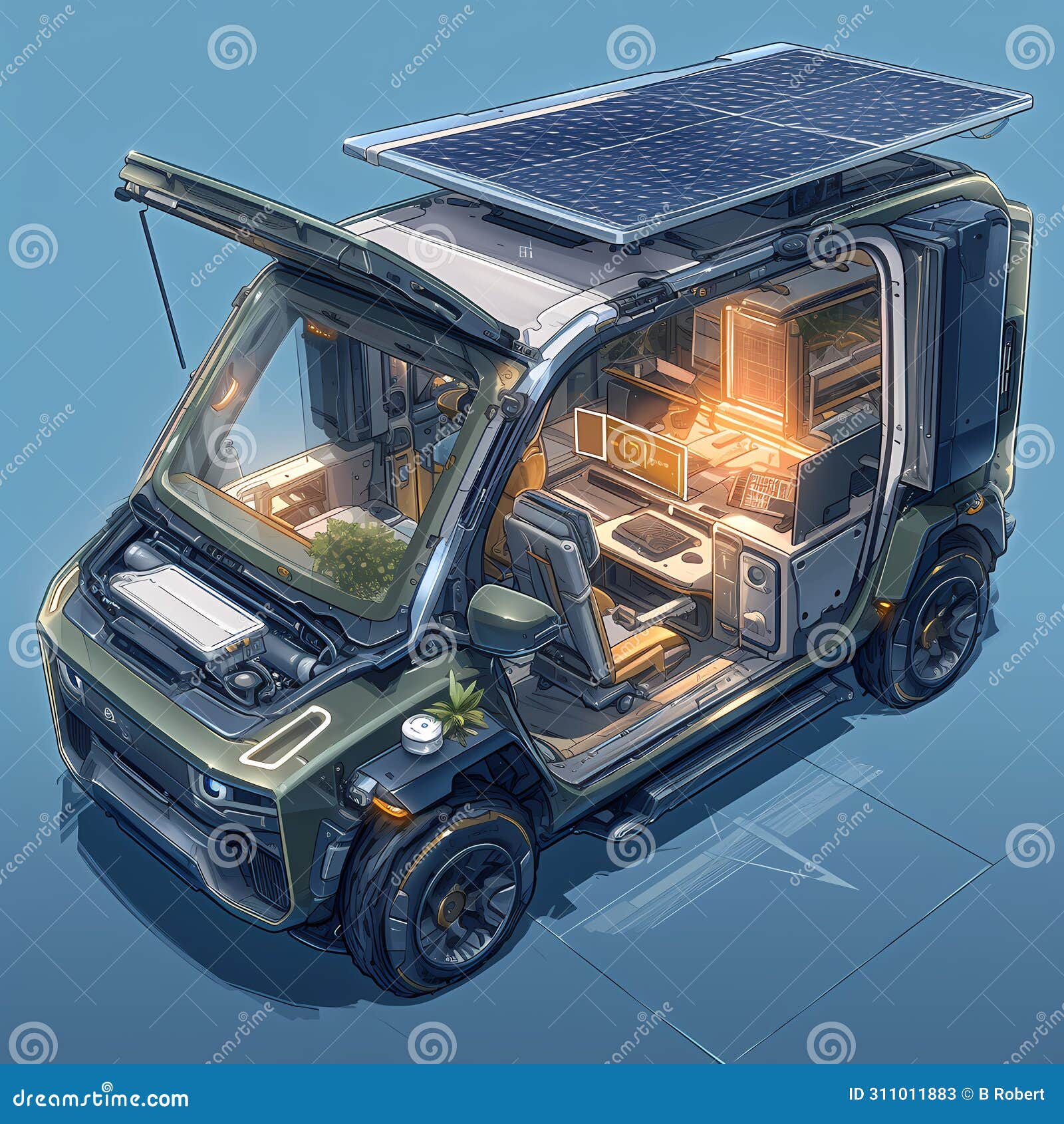 Modern Cityscape with Compact Modular Car Stock Illustration ...