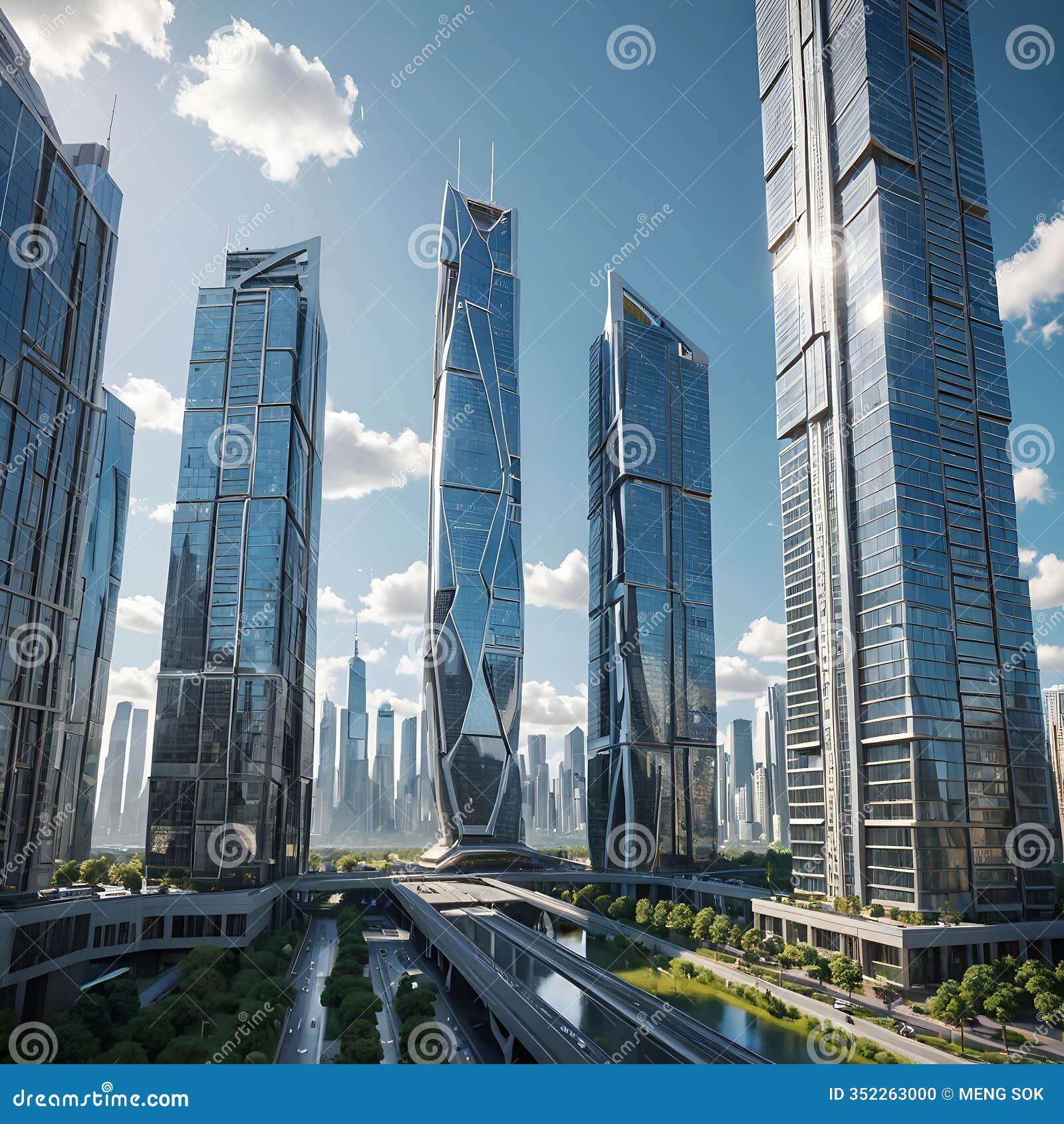 A Modern Cityscape Featuring Towering Skyscrapers with Innovative ...