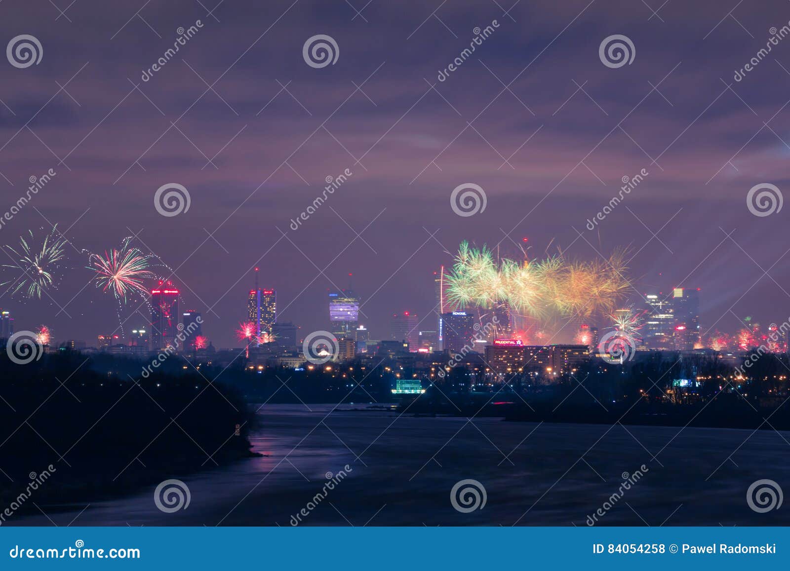 Modern Cityscape with Fireworks on New Years Eve Editorial Stock Photo ...