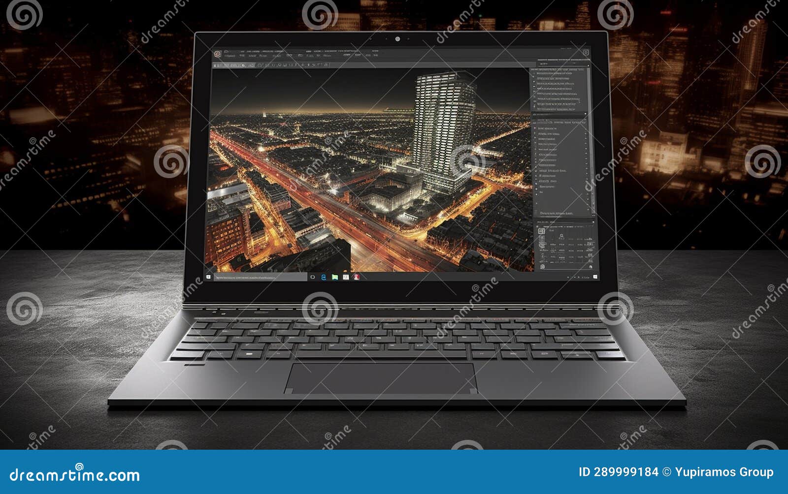 Modern Cityscape Illuminated at Night with Glowing Skyscrapers and ...