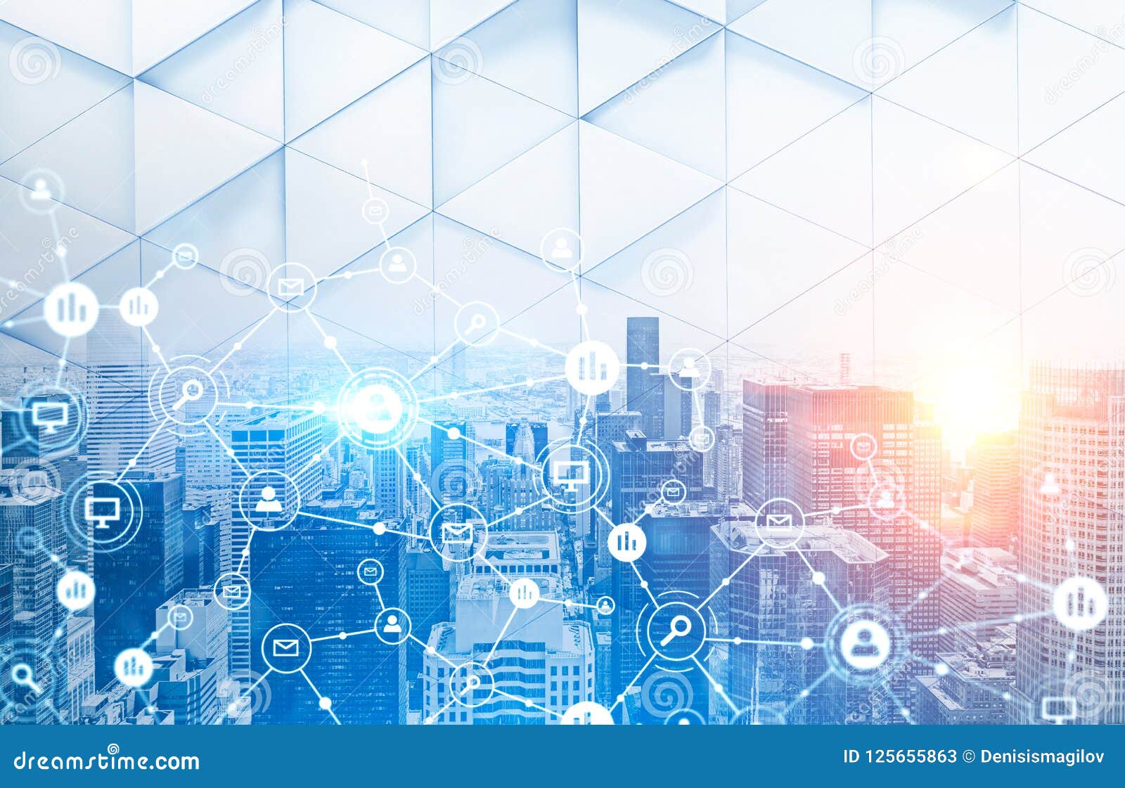 Modern Cityscape Network Icons Double Exposure Stock Image - Image of ...