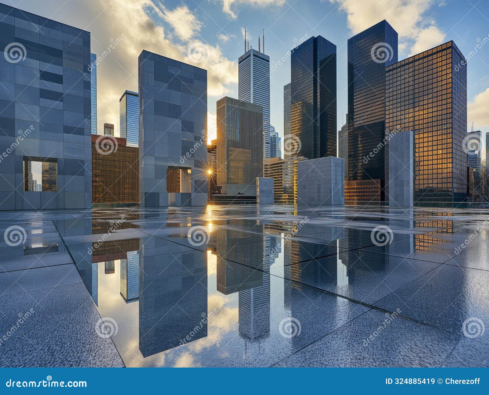 Modern Cityscape with Reflections at Sunset Stock Image - Image of ...